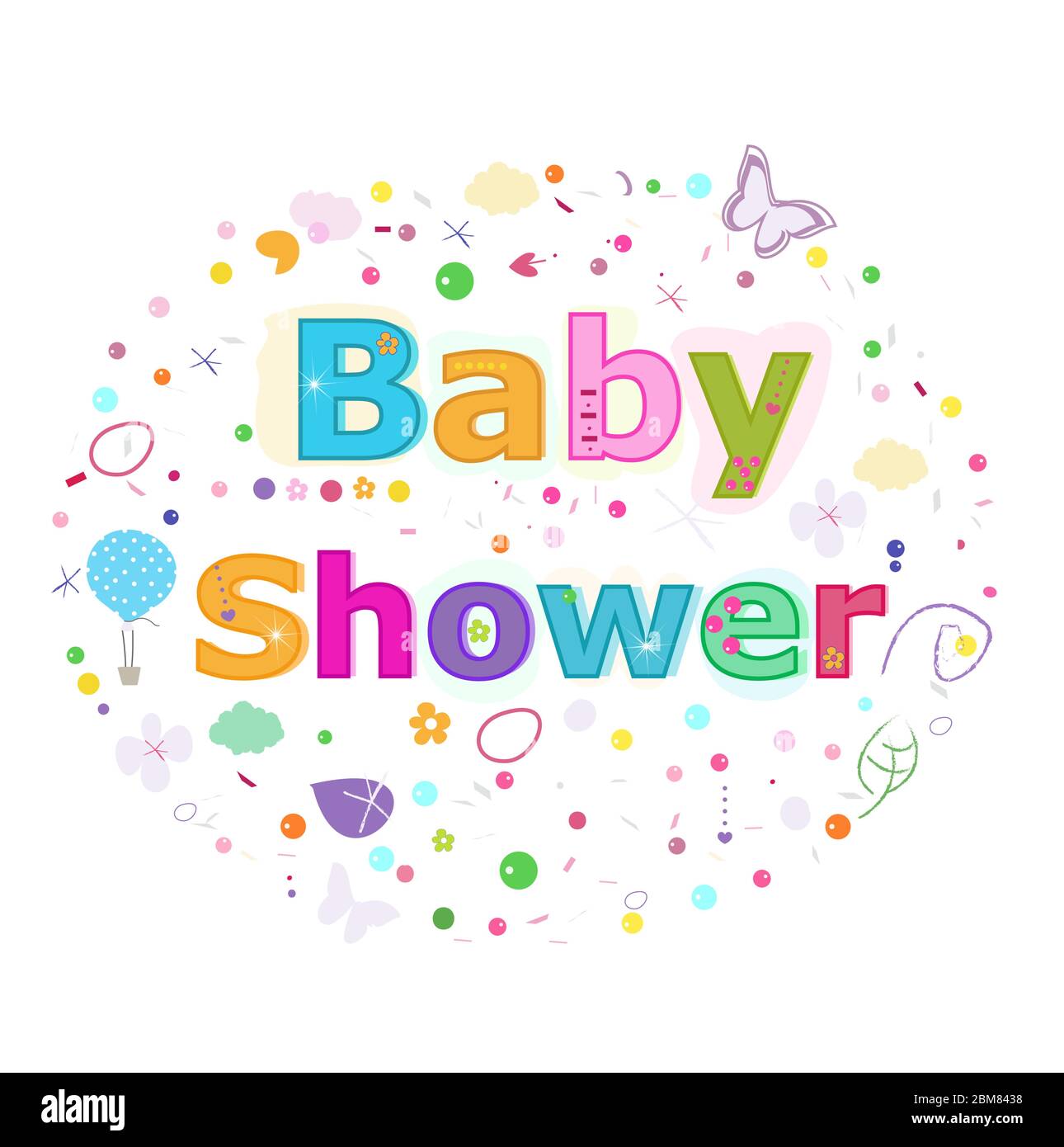 Baby shower lettering text. Colorful poster design vector illustration ...