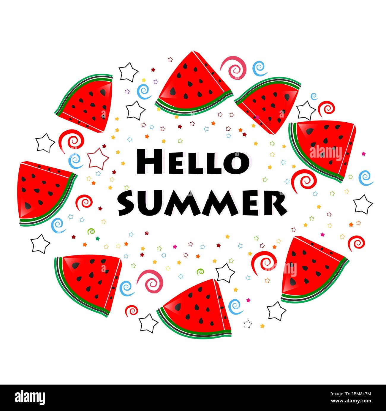 Hello Summer letters with abstract slice of watermelon vector ...