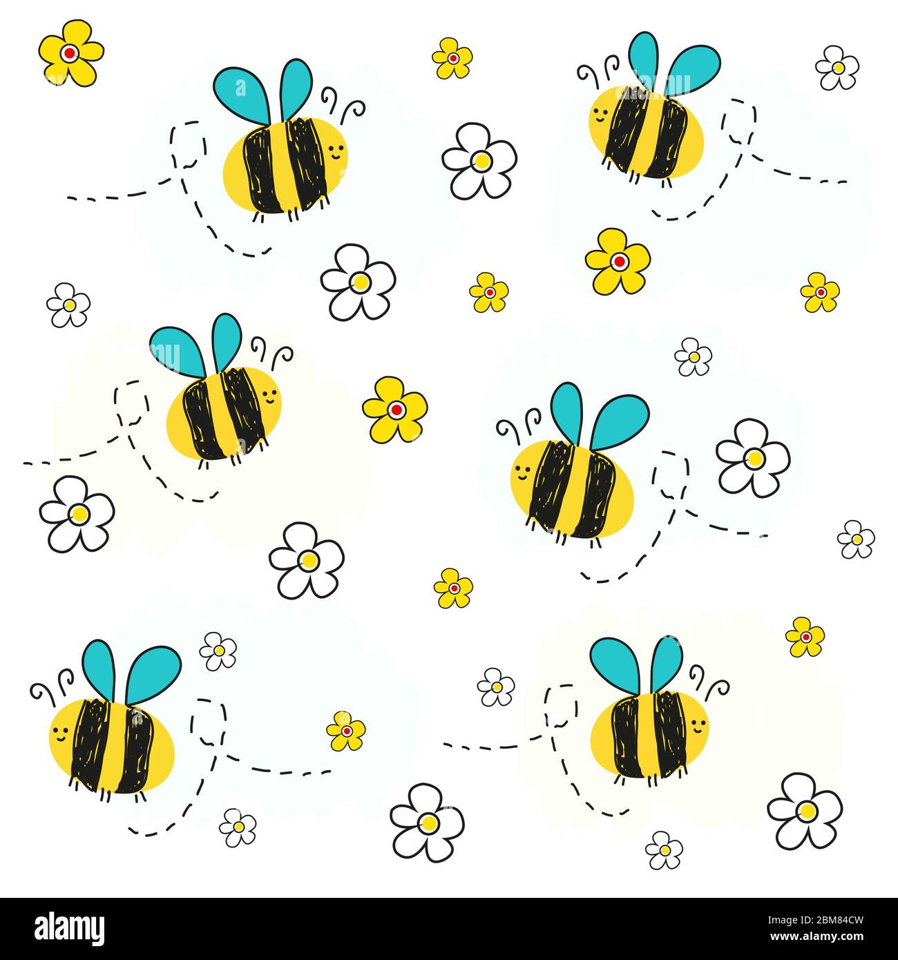 Bee vector with daisy flower. Spring pattern vector background Stock ...