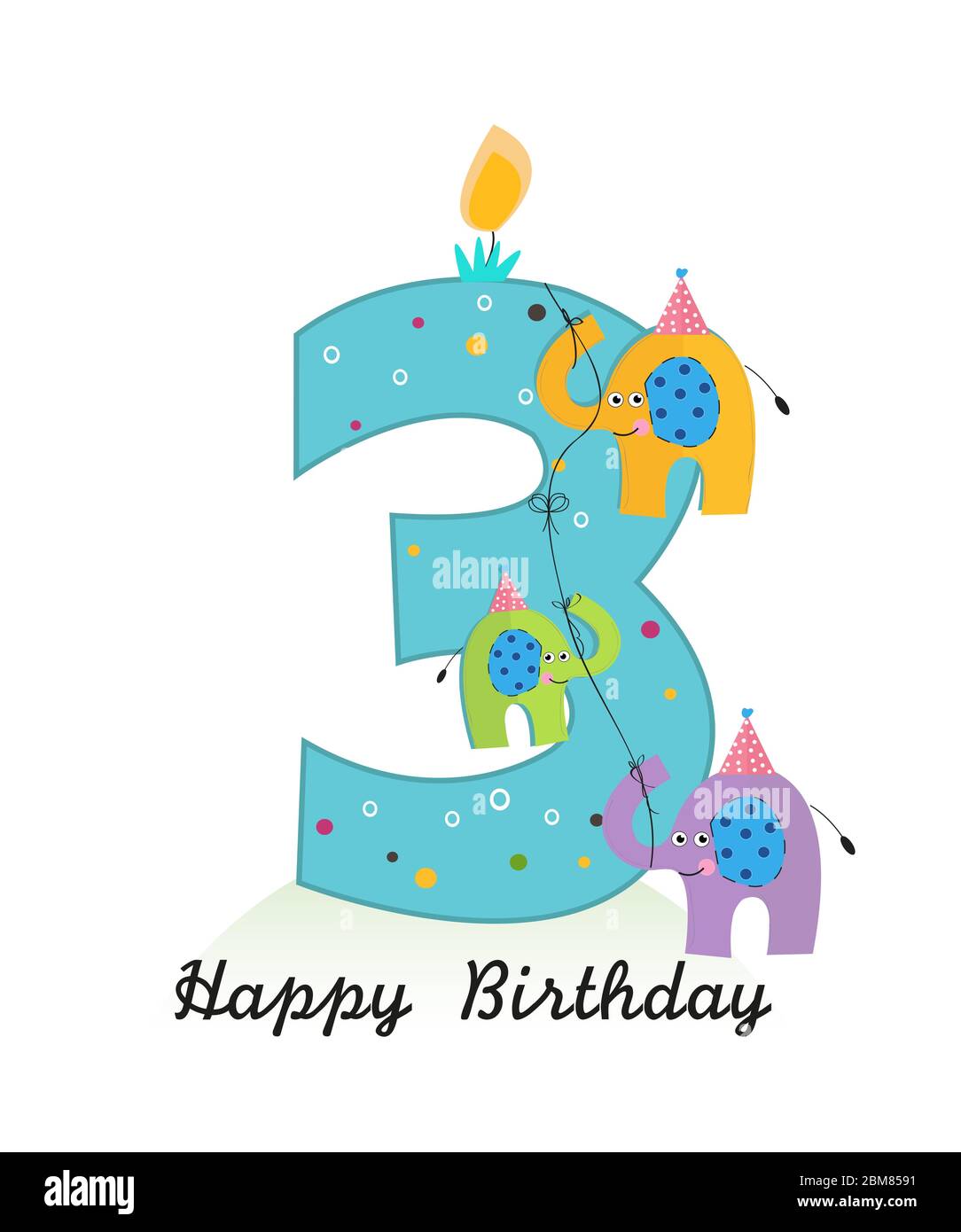 Happy third birthday with elephants baby boy greeting card vector Stock ...
