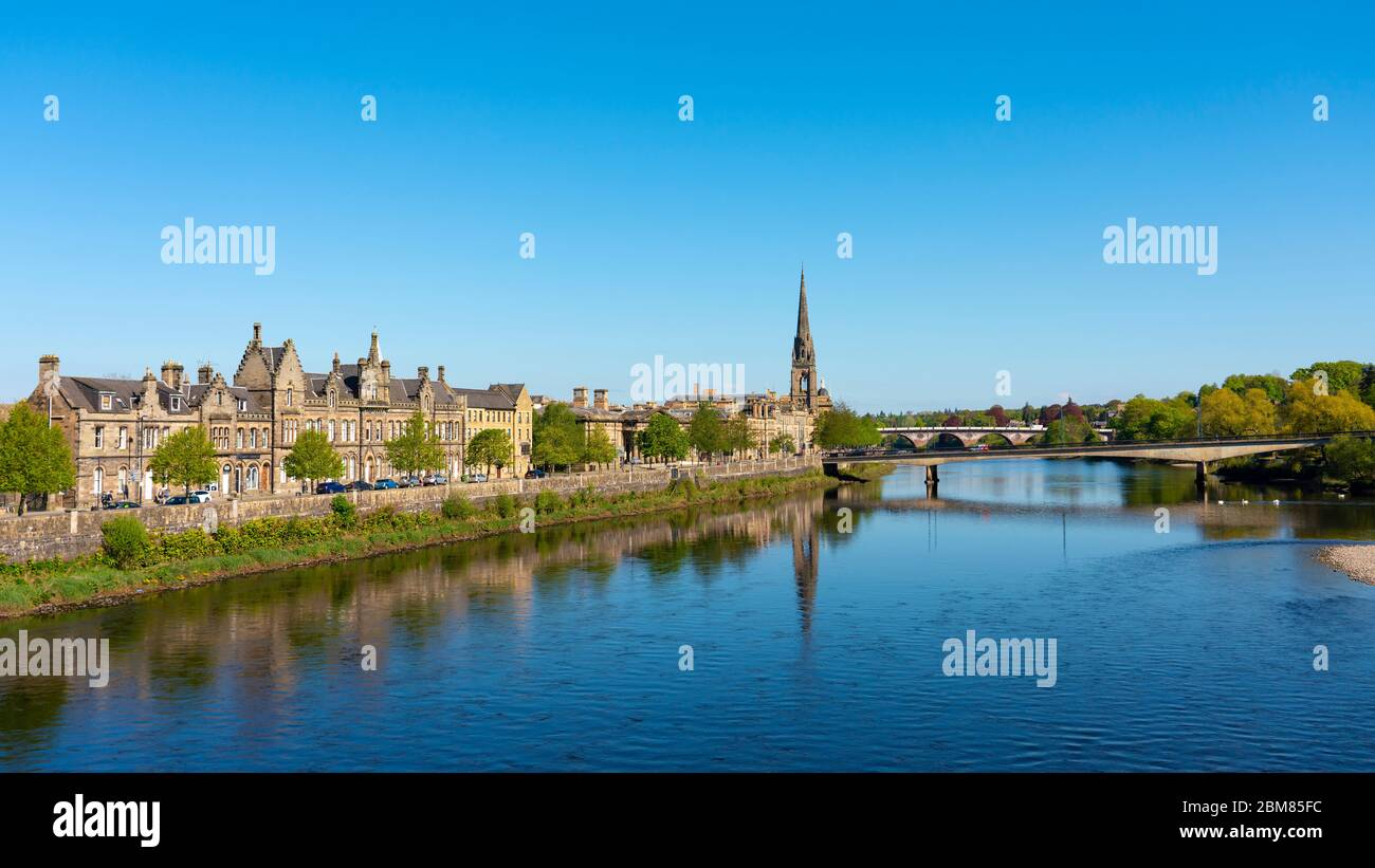 View of city of Perth along Tay Street and River Tay, Perthshire ...