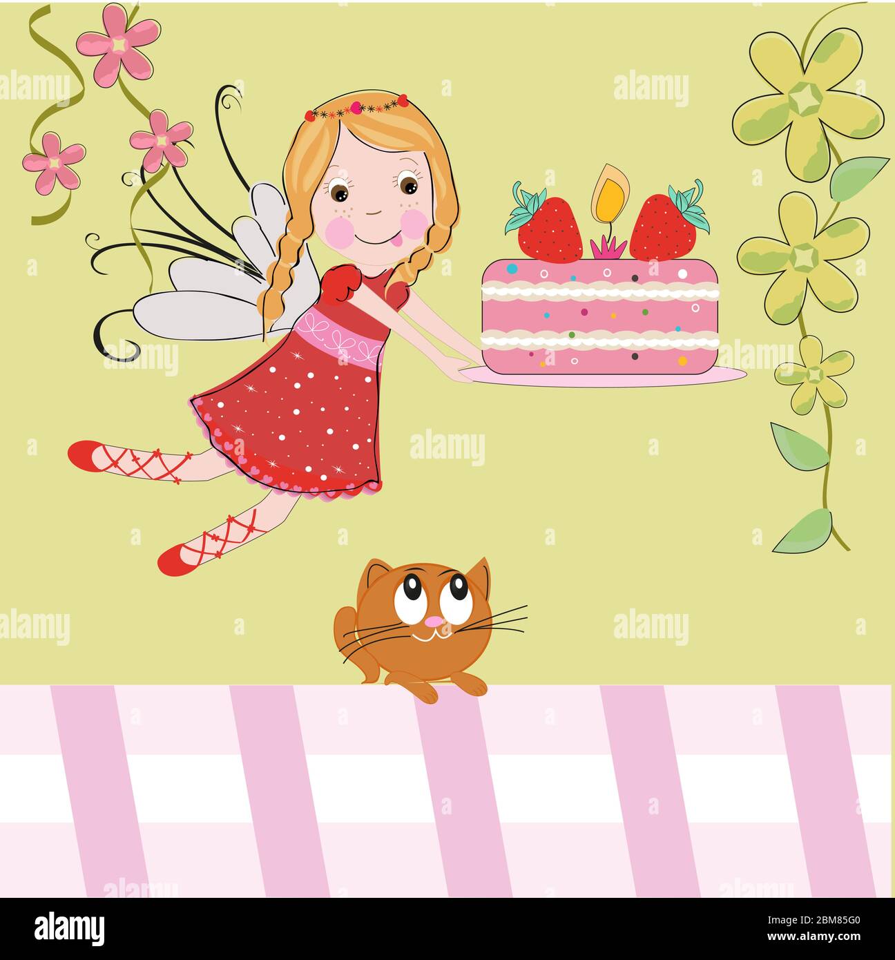 Lovely fairy with birthday cake vector illustration Stock Vector Image ...