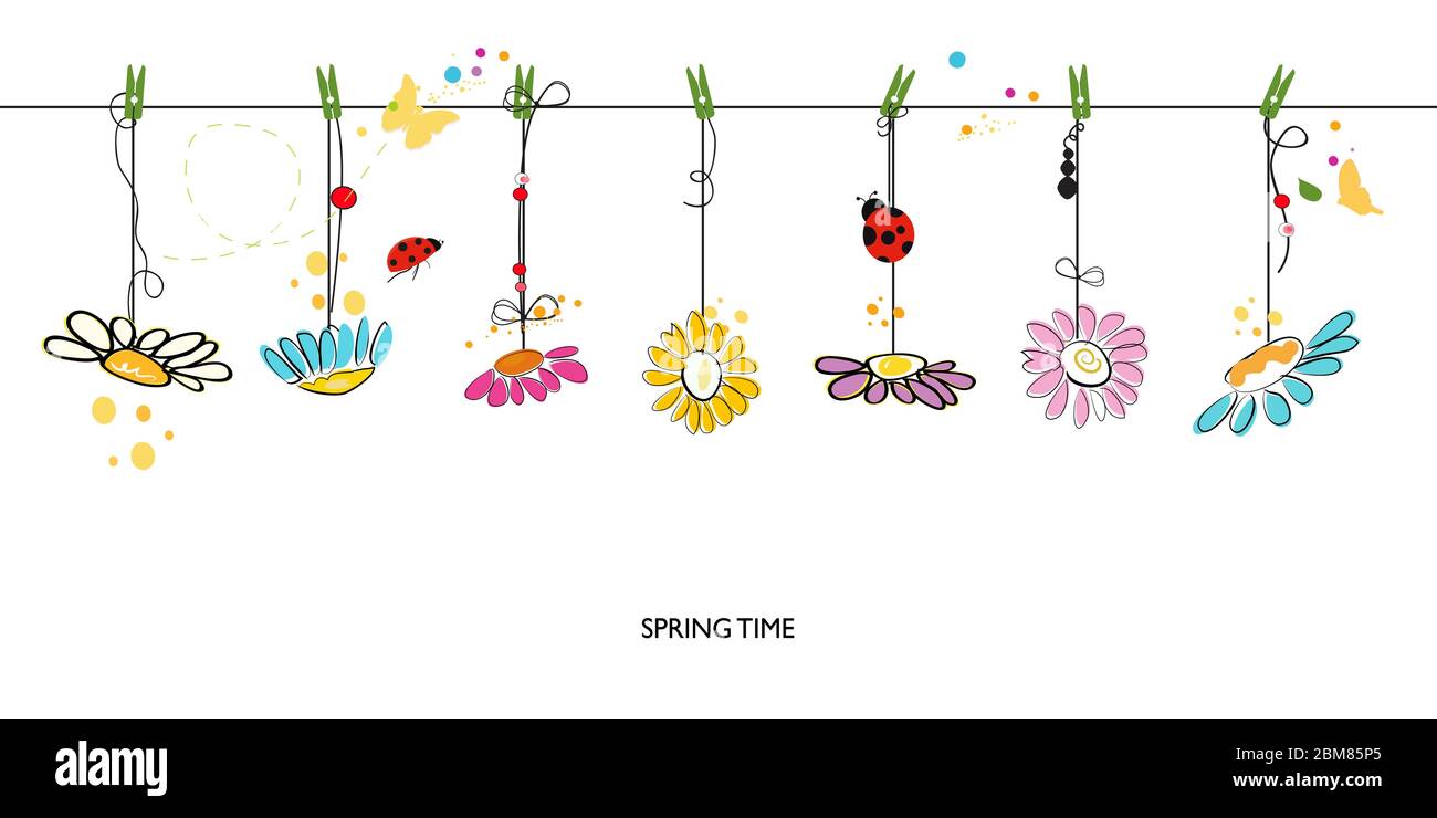 Spring time floral background with hanging colorful daisy vector Stock ...