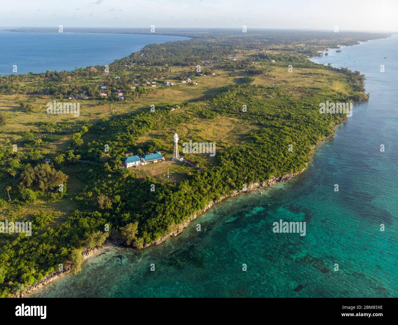 Aerial view on Lighthouse at Ras Kigomasha peninsula. The northern part ...