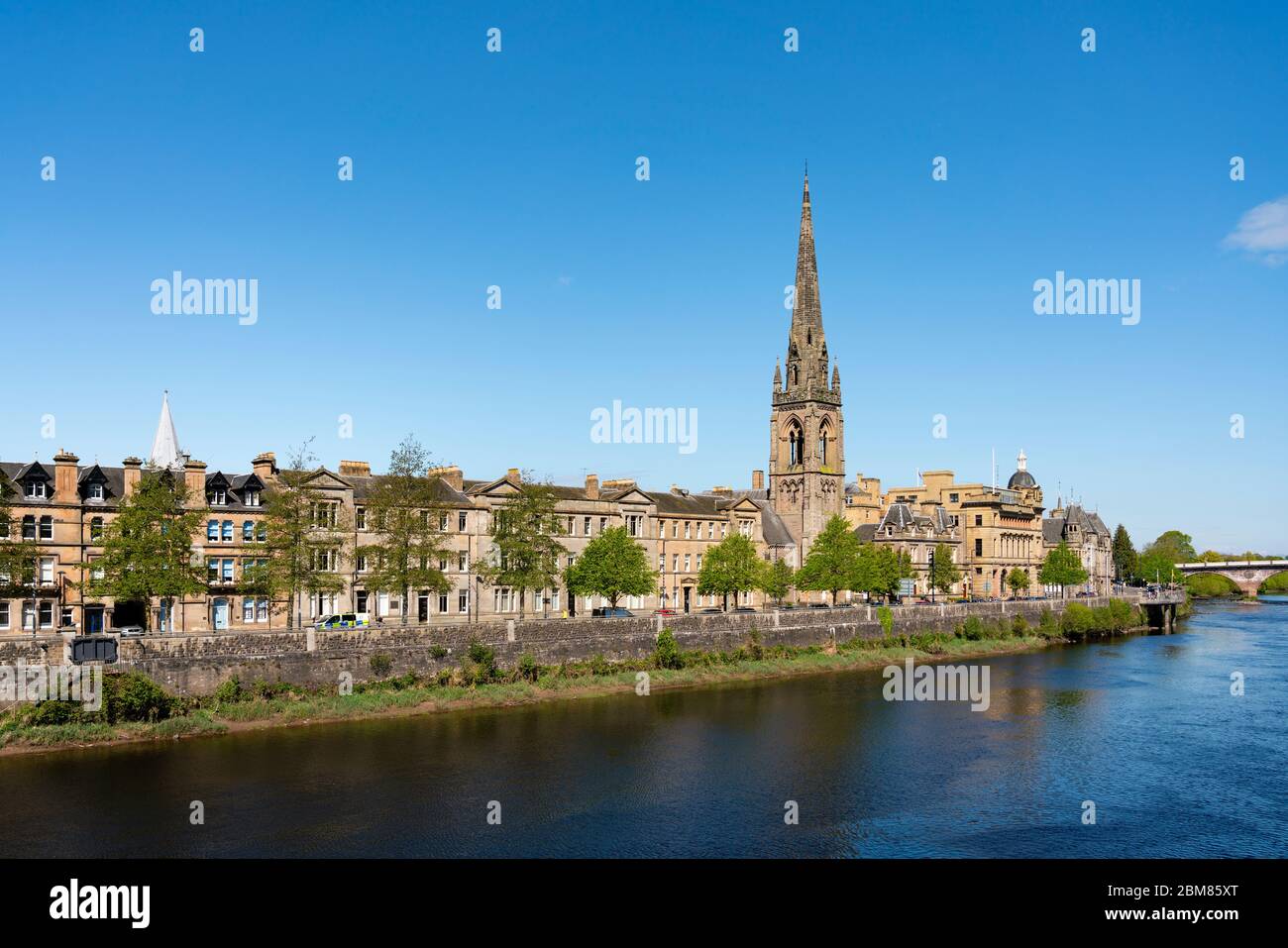 View of city of Perth along Tay Street and River Tay, Perthshire ...