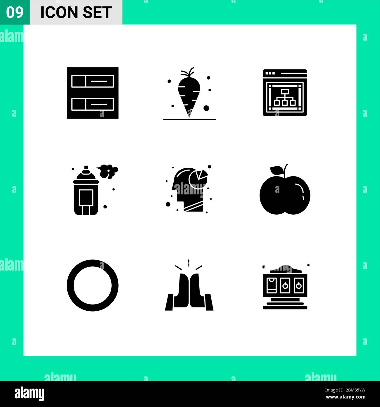 Group of 9 Solid Glyphs Signs and Symbols for head, analysis, seo ...