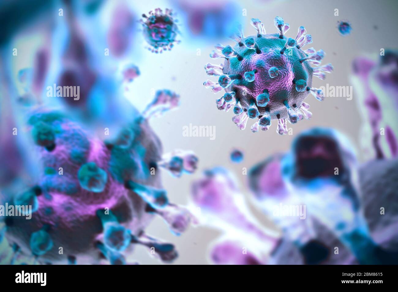 Coronavirus COVID-19 pathogen under microscope. Medical illustration ...