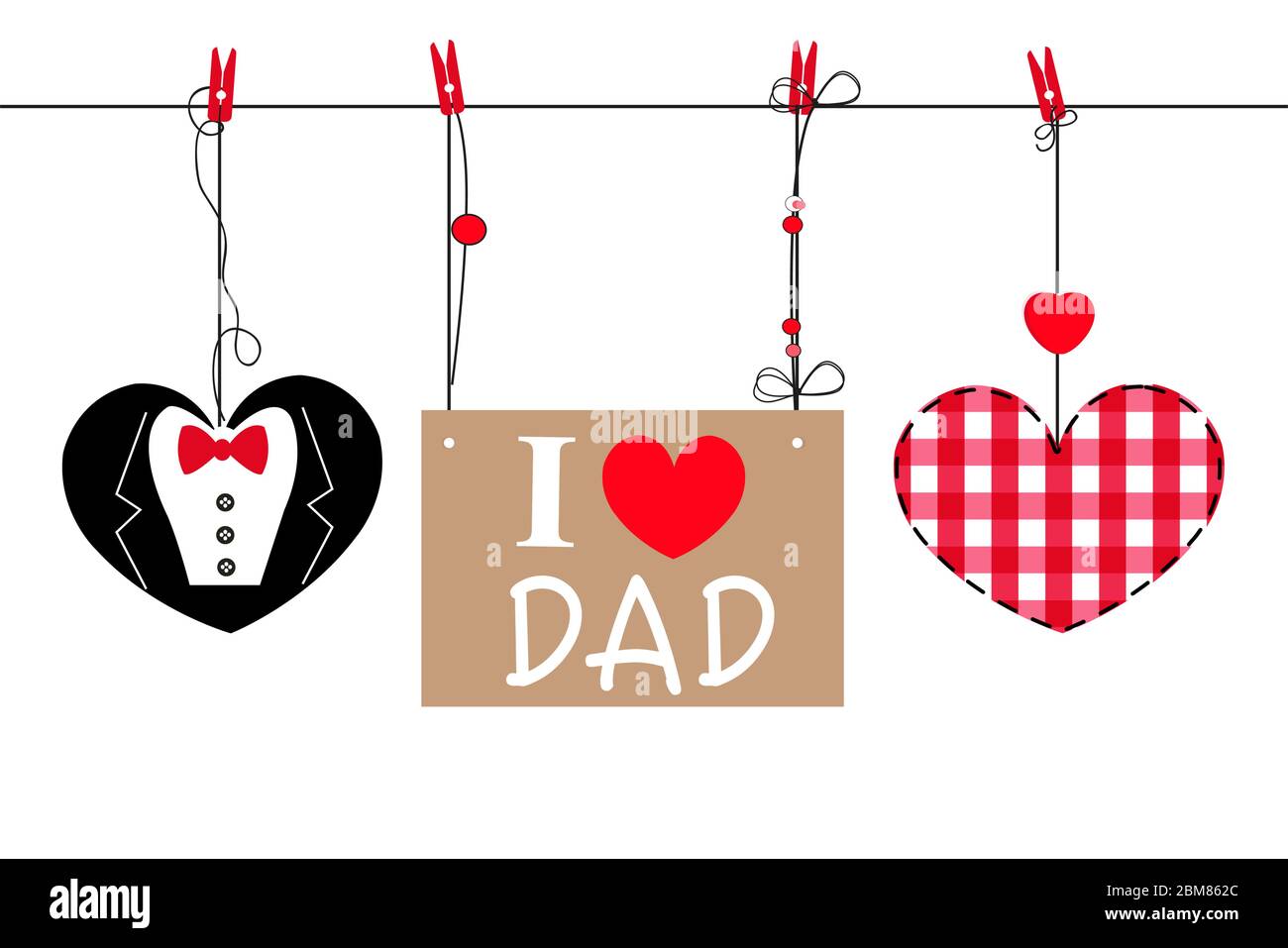 Happy Father's Day greeting card with hanging heart and i love dad text ...