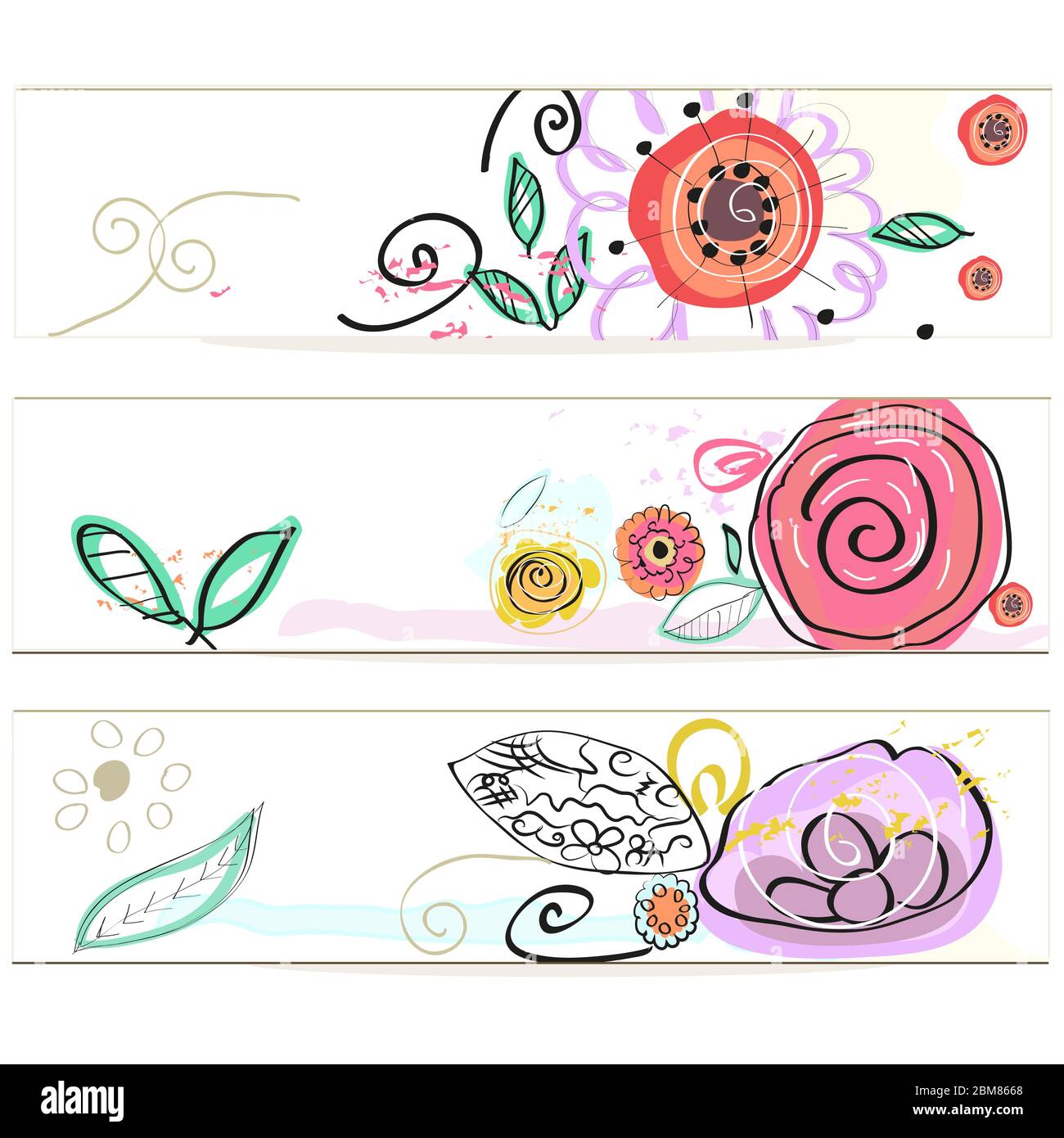 Floral vector banners. Colorful natural header set vector illustration ...