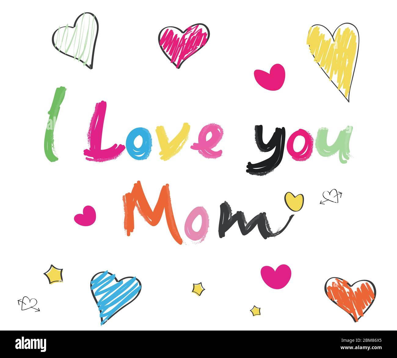 Happy Mother's day greeting card. '' I love you mom 'doodle colorful ...