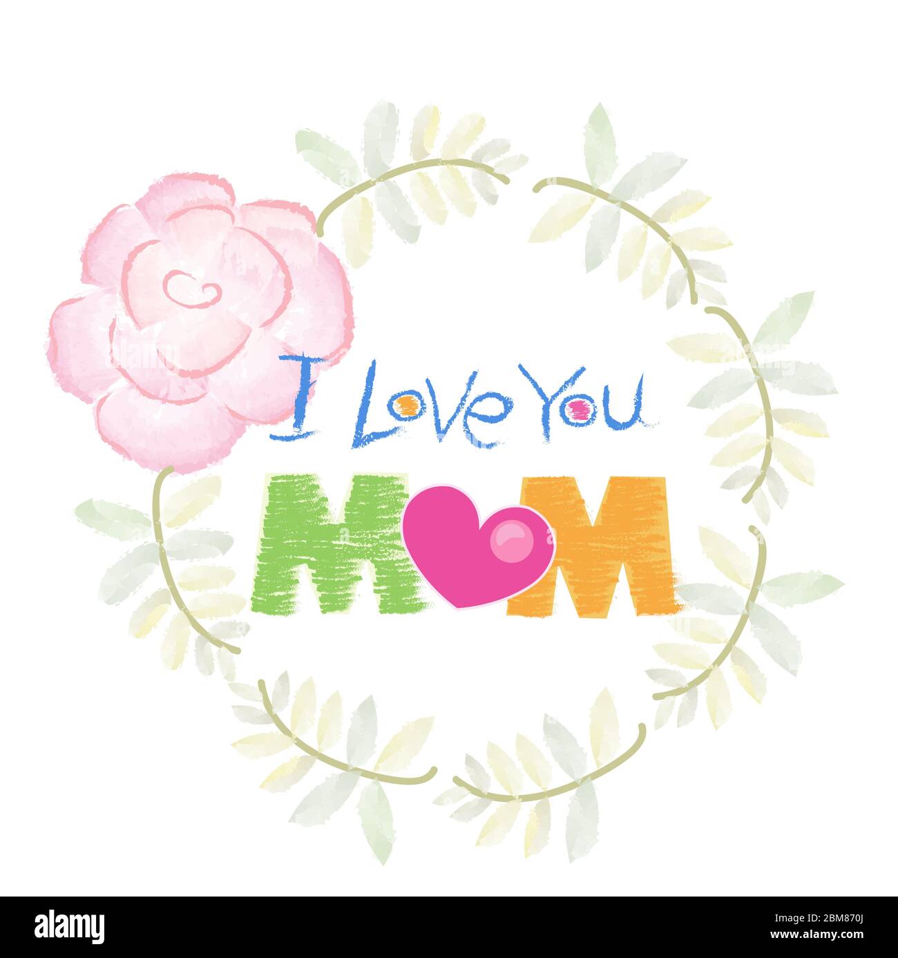 Handwriting, 'I love you mom' written on Mother's Day greeting card ...