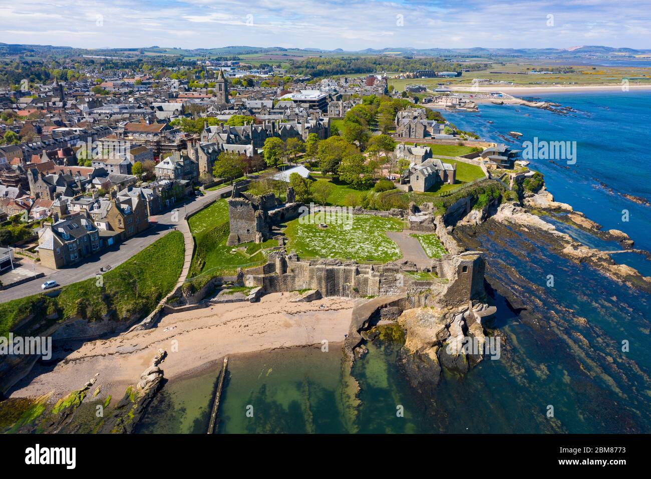 Aerial view of St Andrews Castle and city in St Andrews , Fife ...