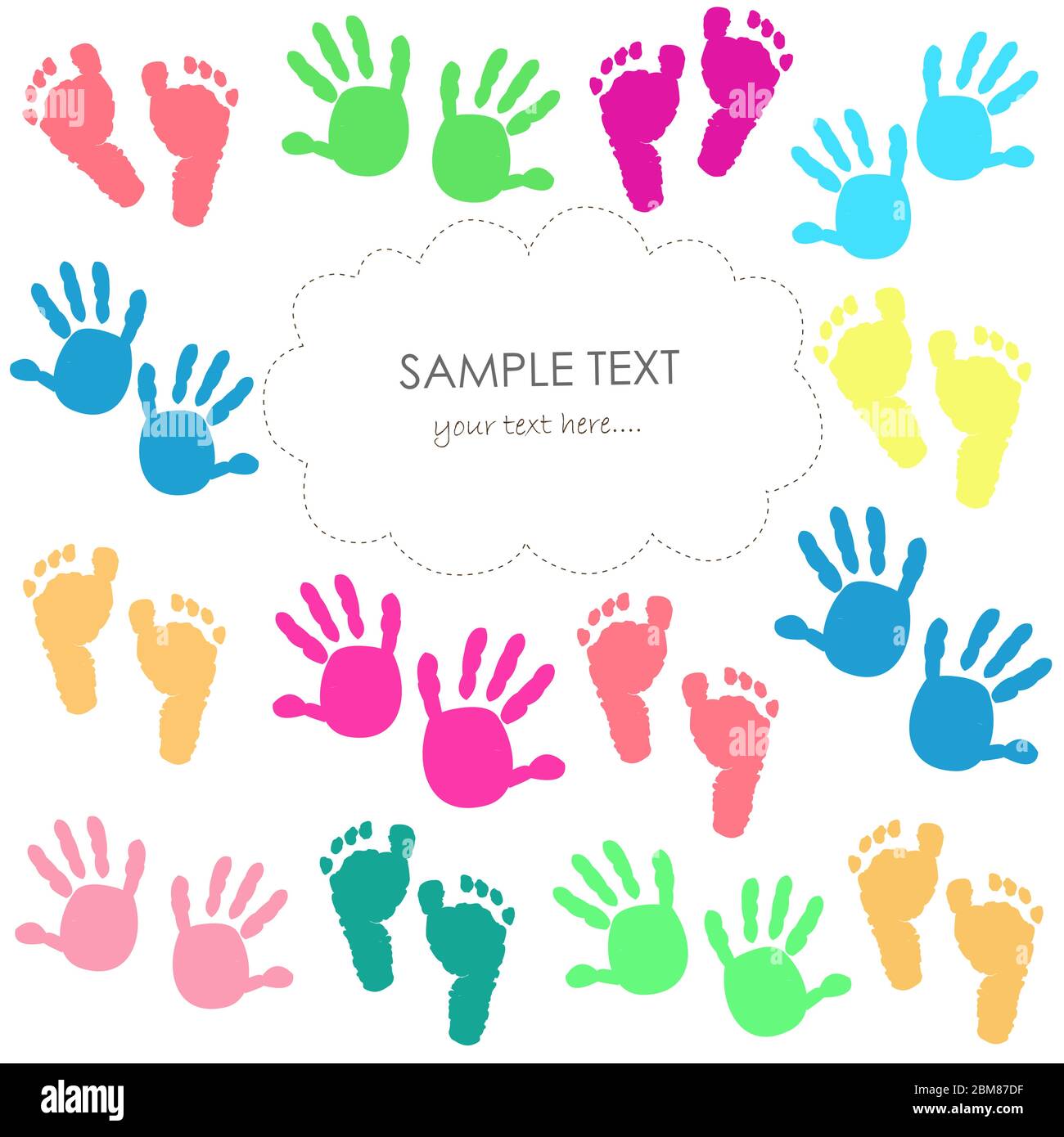Baby foot print and hands kids colorful greeting card vector Stock ...