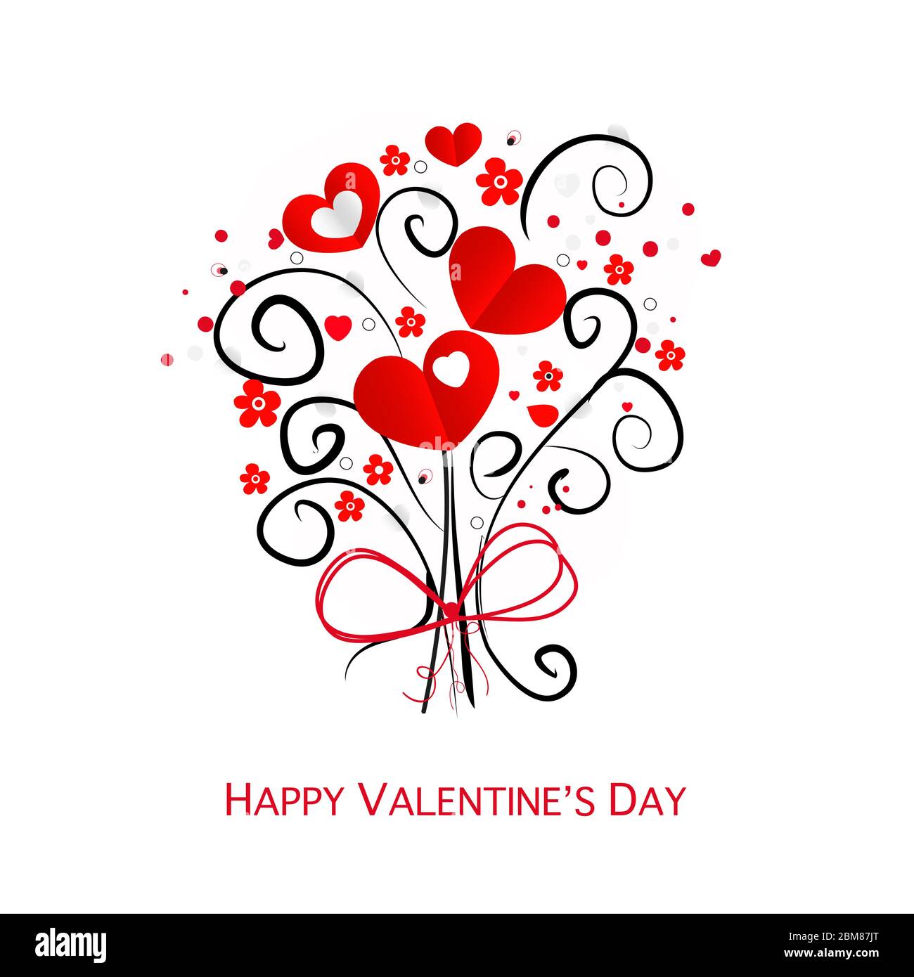 Happy Valentine's Day flower and hearts bouquet vector greeting card ...