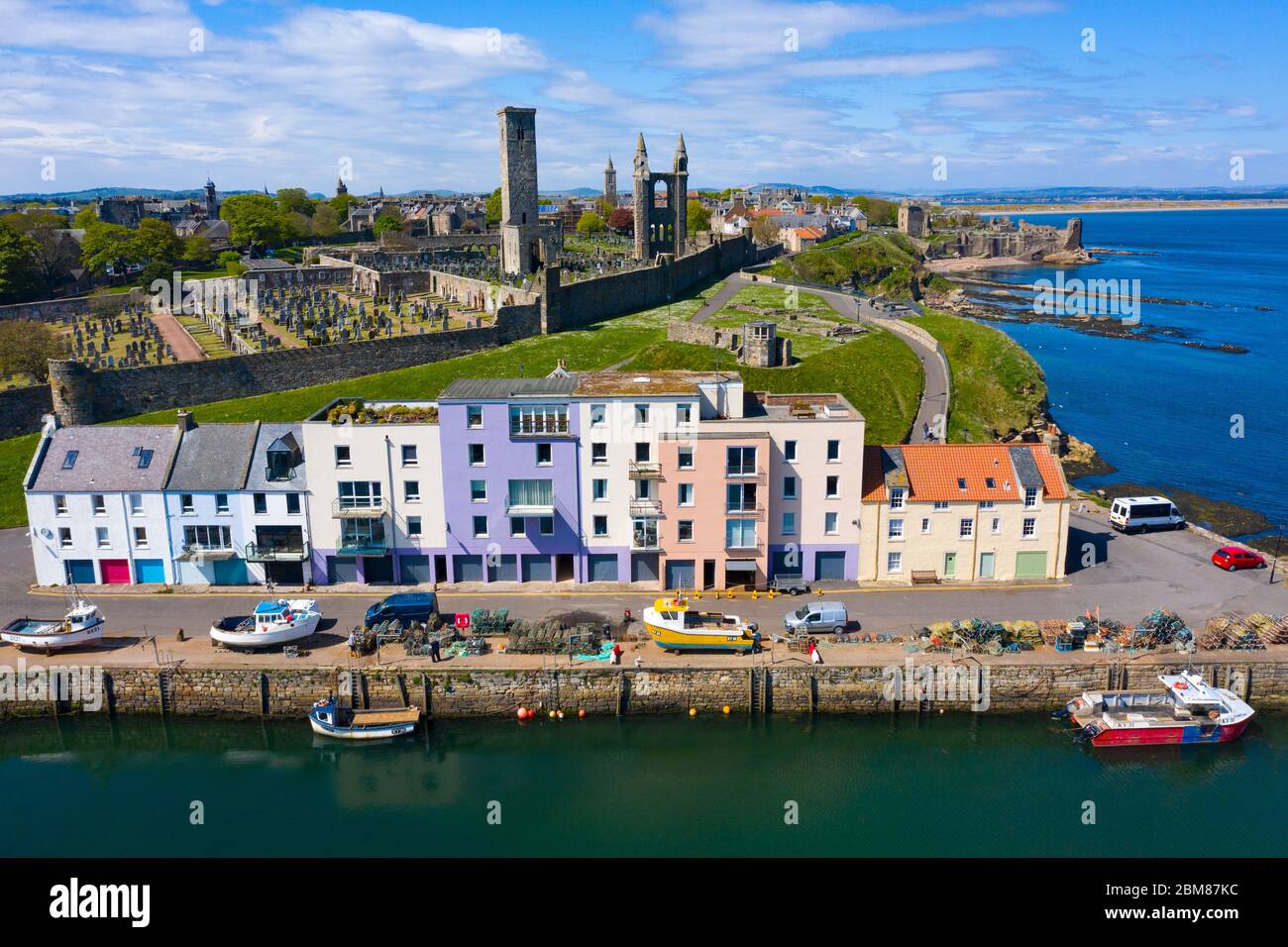 Aerial view of St Andrews Harbour and city in St Andrews , Fife ...