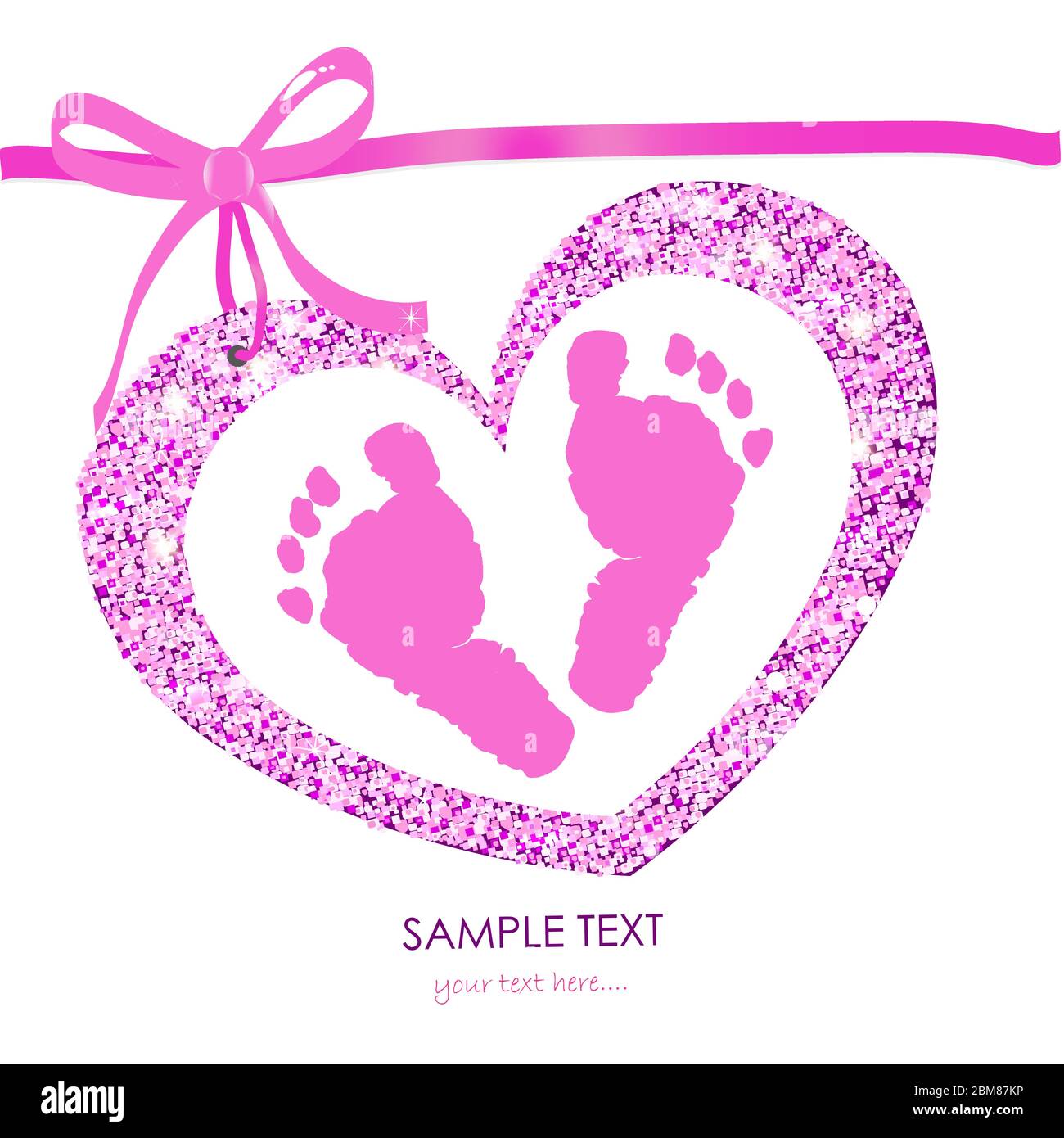 Baby girl foot prints with heart frame vector greeting card Stock ...