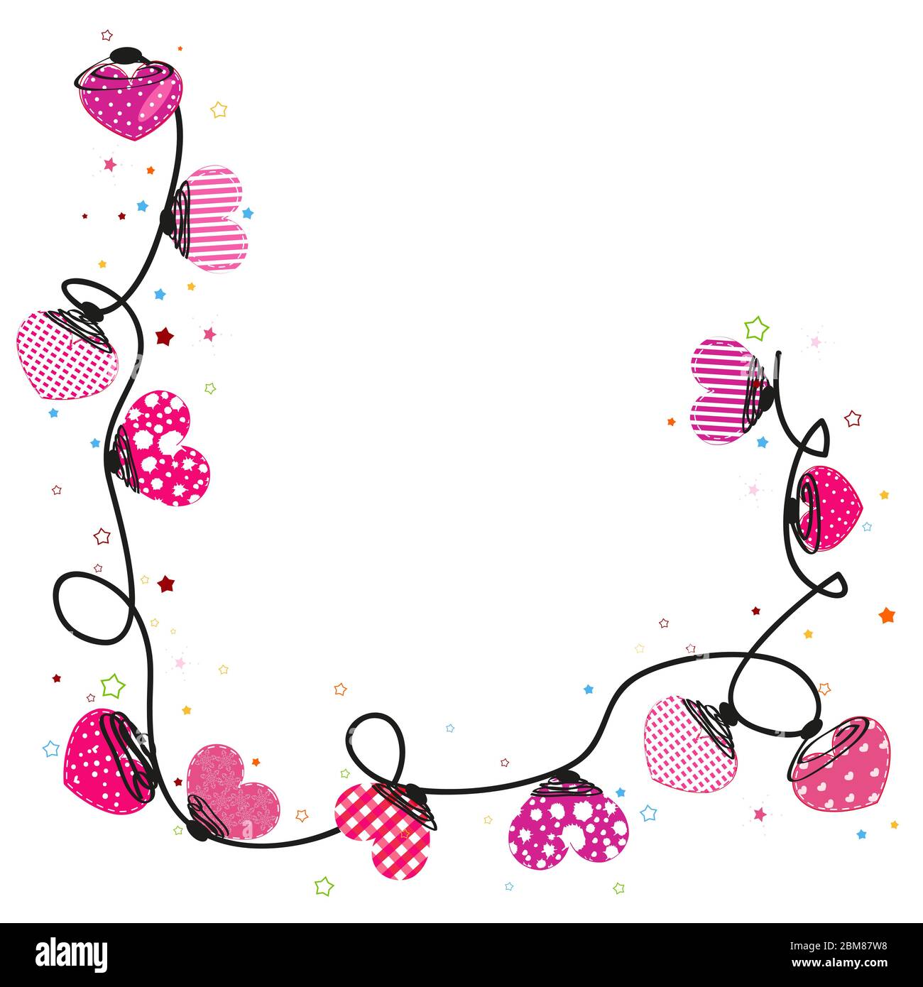Pink hearts valentine day doodle hearts Border design vector background ...