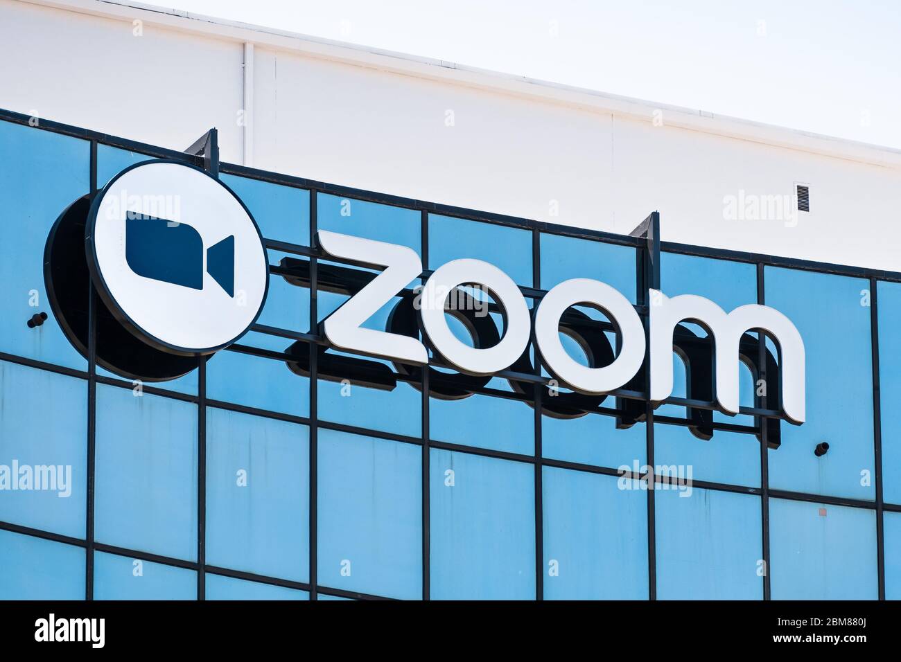 May 6, 2020 San Jose / CA / USA - Close up of Zoom sign at their ...