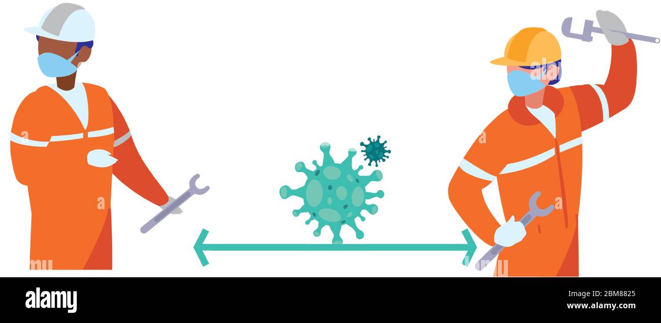 Industrial workers working with safety rules vector illustration design ...