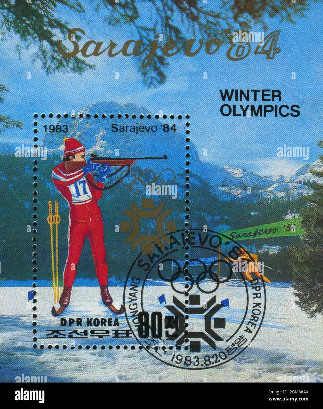 NORTH KOREA - CIRCA 1983: 1984 Winter Olympics, circa 1983 Stock Photo ...