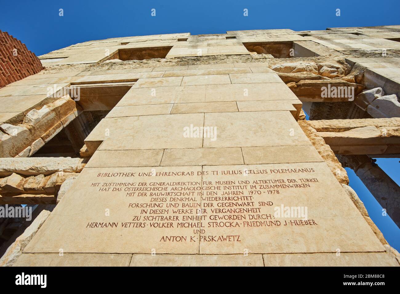 The wall sign remains on the wall of Celsus Library, Ephesus, Turkey ...