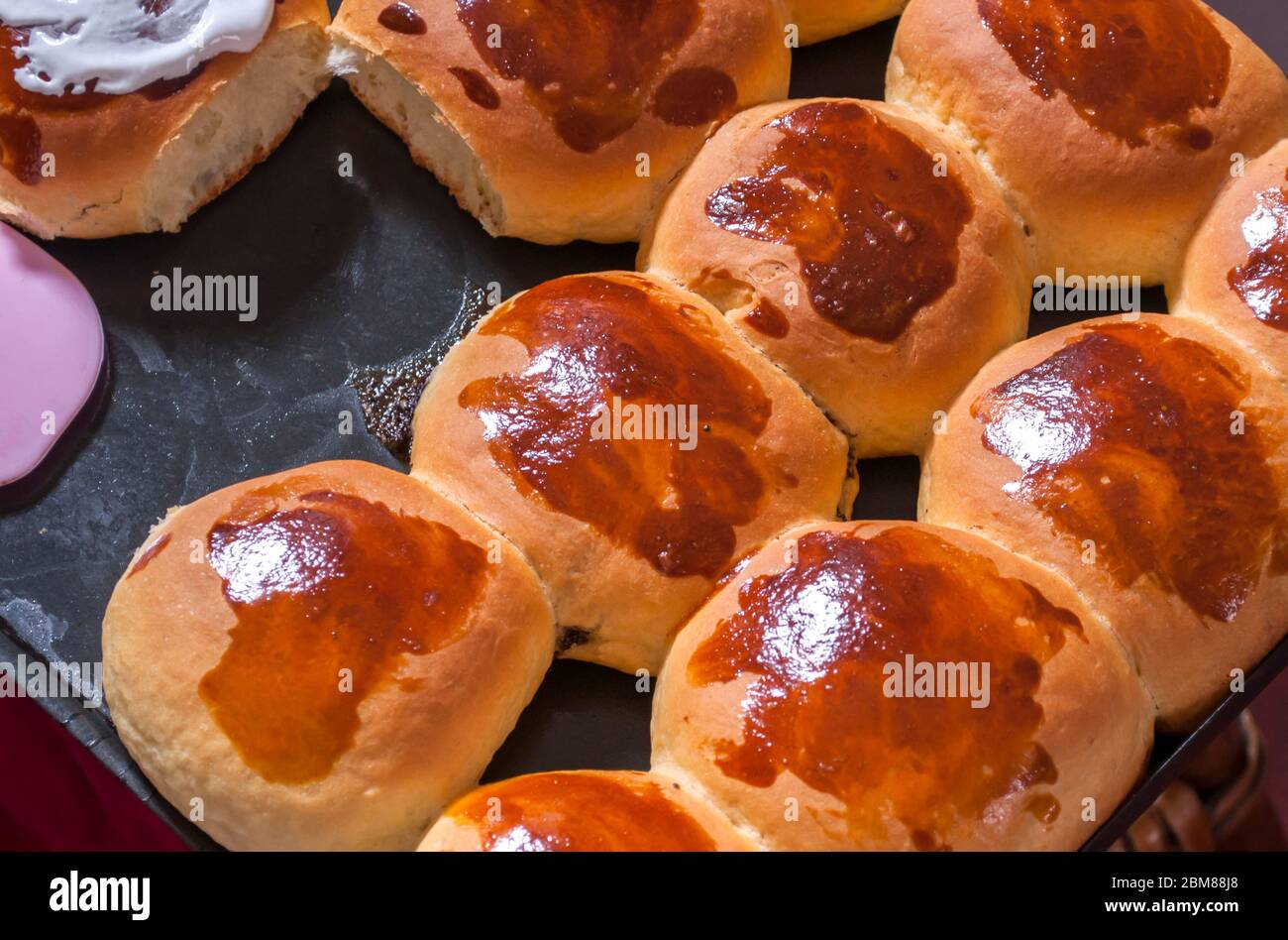 handmade round buns with a golden crust Stock Photo - Alamy