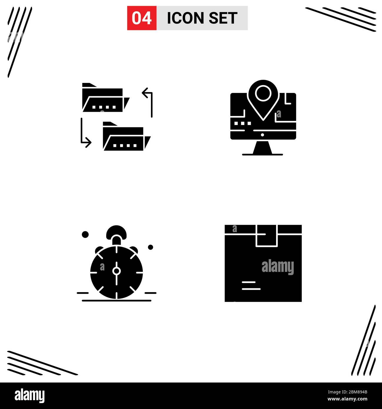 4 Universal Solid Glyph Signs Symbols of folder, alarm, file sharing ...