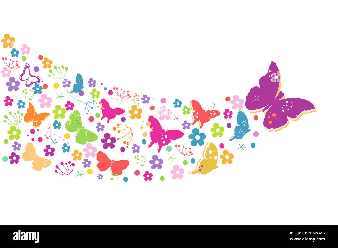 Colorful spring flowers with butterflies background vector Stock Vector ...