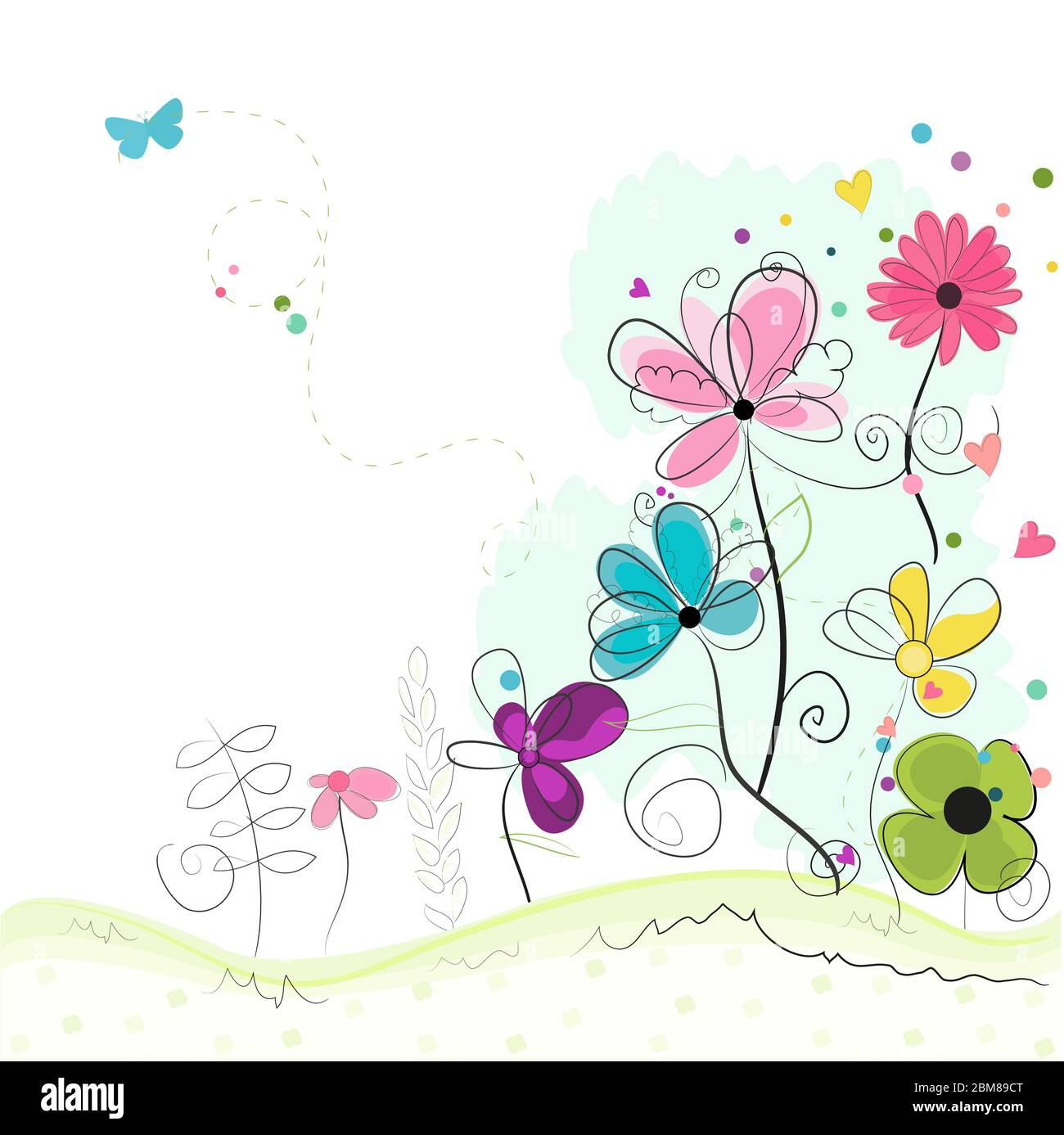 Spring time abstract colorful doodle flowers background vector Stock ...
