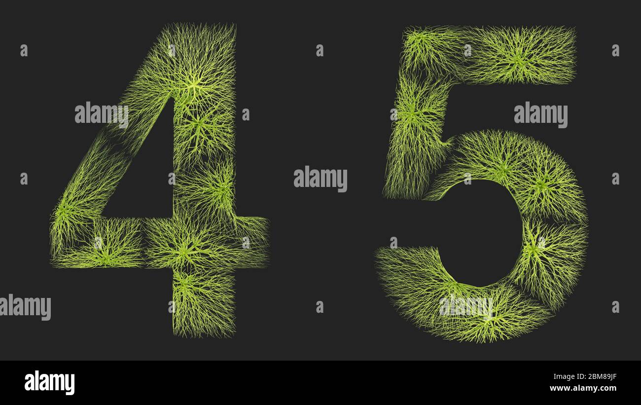 Numbers made out of green, grass like, lines. 3D Rendering Stock Photo ...