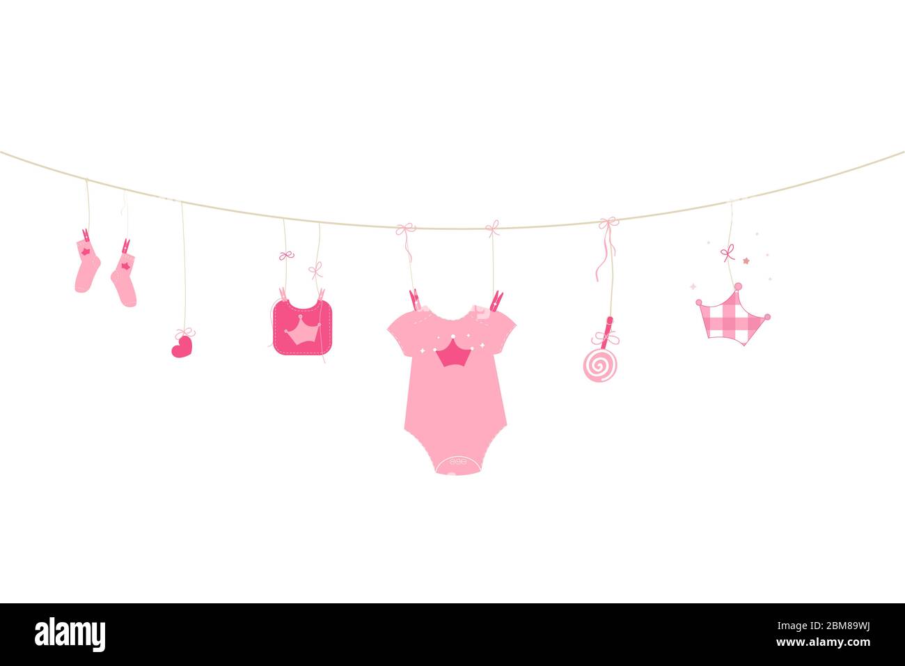Newborn baby girl symbols baby arrival greeting card vector Stock ...