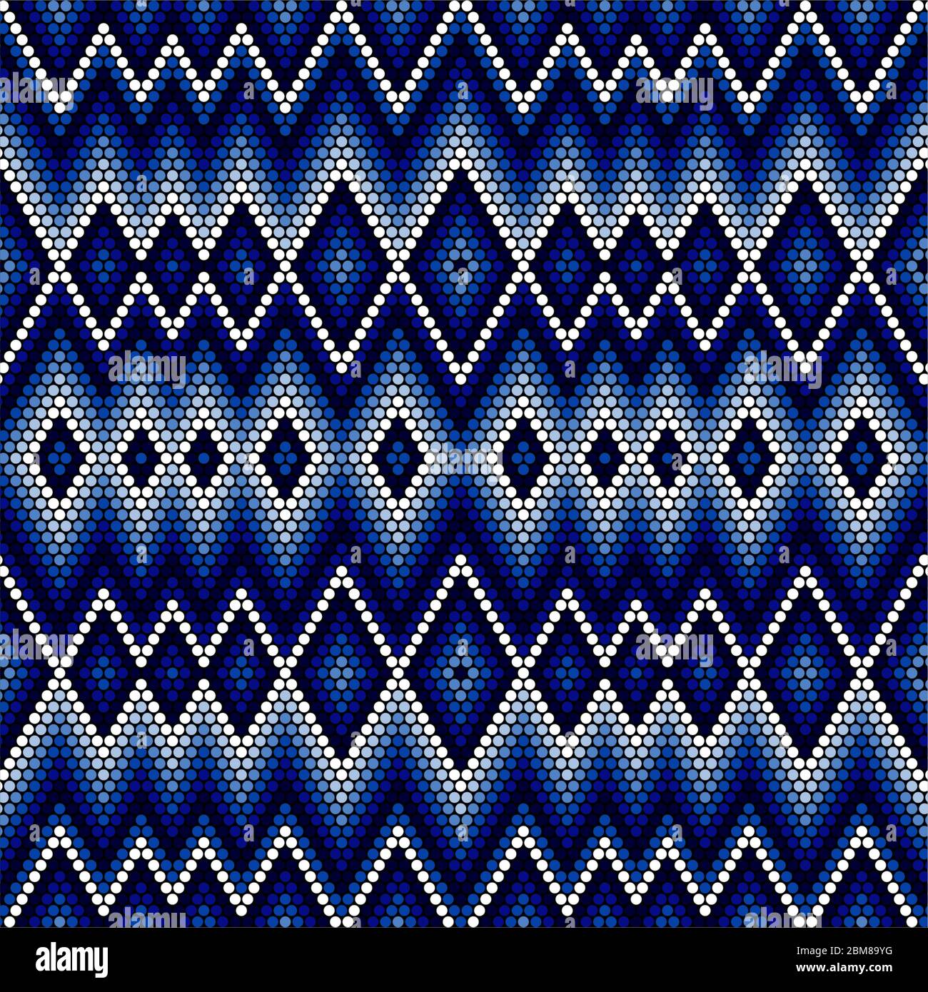 vector illustration of blue color tones abstract seamless pattern inspired in mexican huichol ...