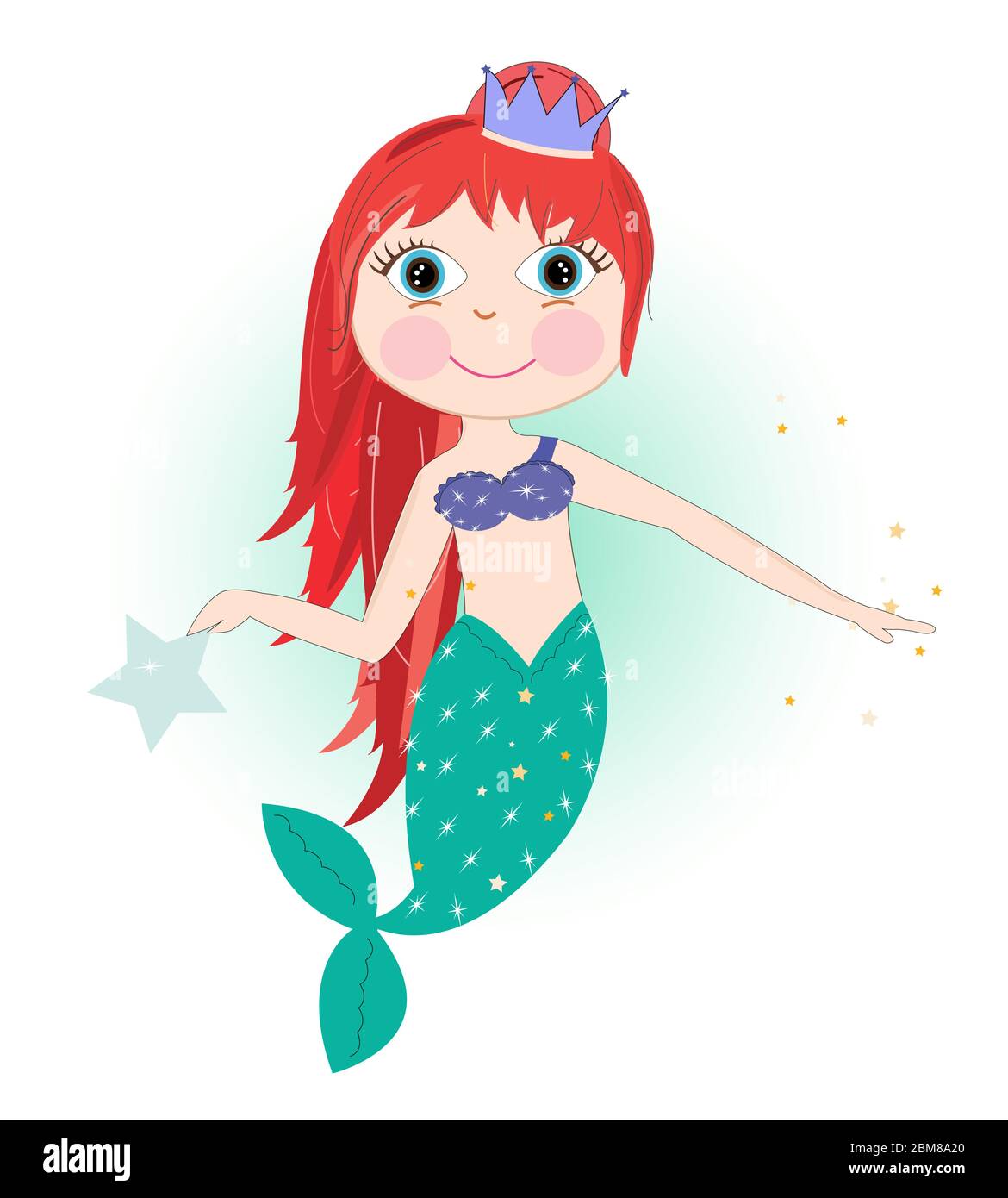 Cute mermaid girl with stars vector background Stock Vector Image & Art ...