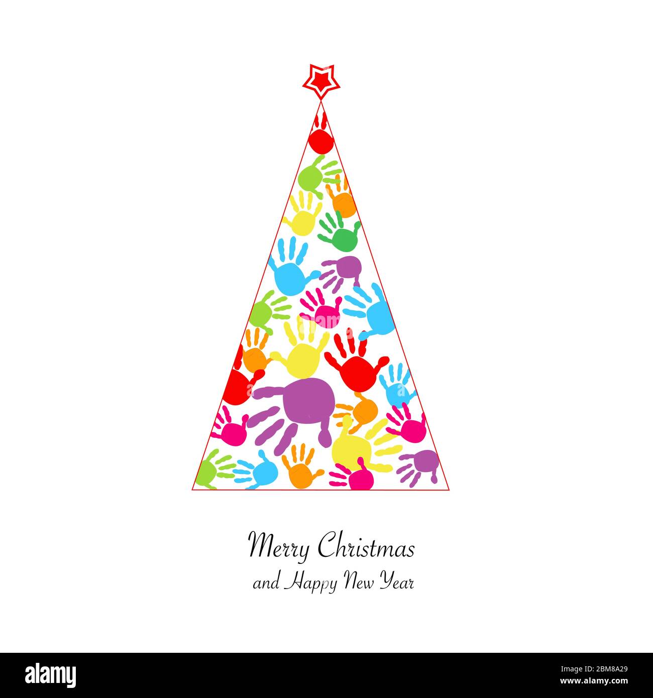 Christmas tree with colorful baby hand print vector background.eps ...