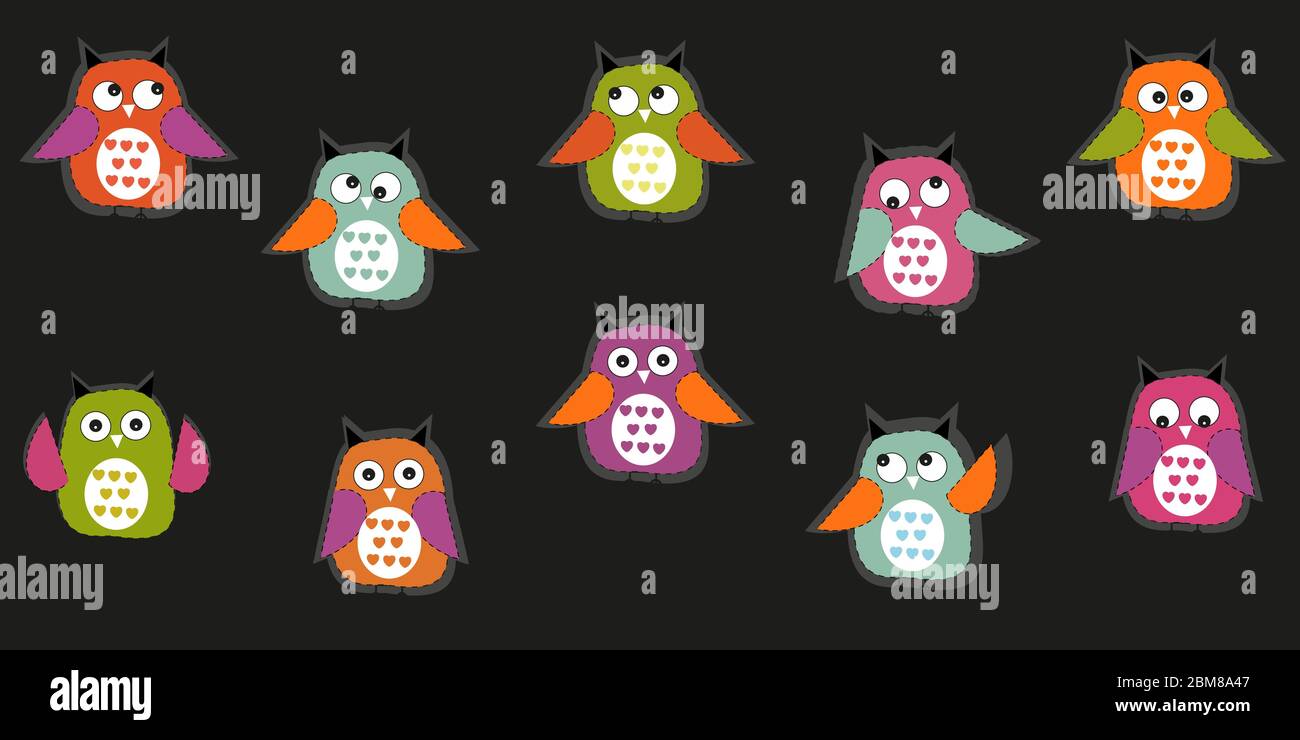 Colorful cute owl vector black background Stock Vector Image & Art - Alamy