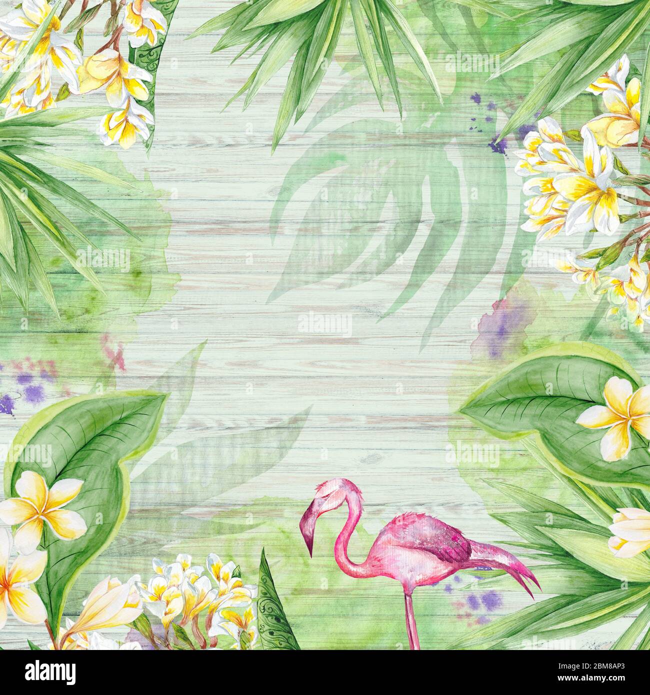 Watercolor Floral Tropical Vintage Wood Card Template Stock Photo - Alamy
