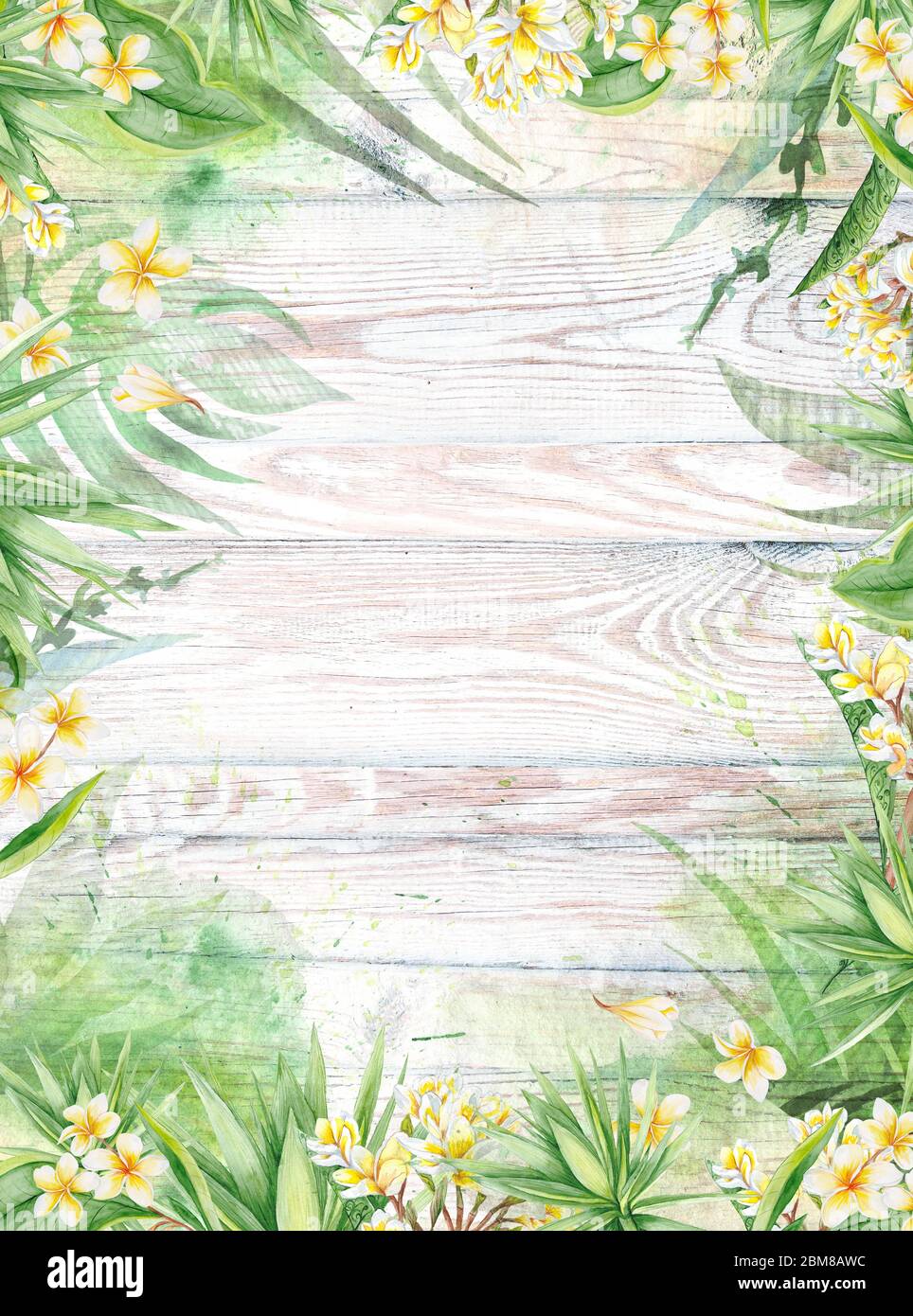Watercolor Floral Tropical Vintage Wood Card Template Stock Photo - Alamy