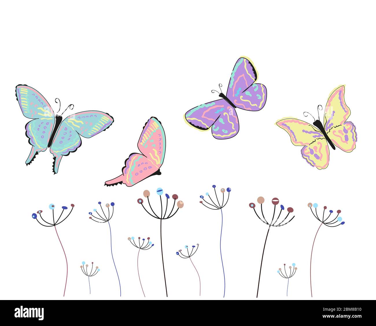 Colorful butterflies abstract spring flowers vector background Stock ...