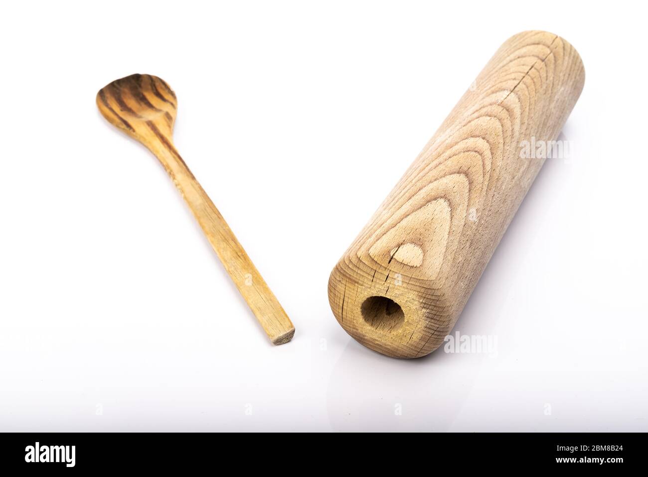wooden spoon and rolling pin on white background in studio Stock Photo ...