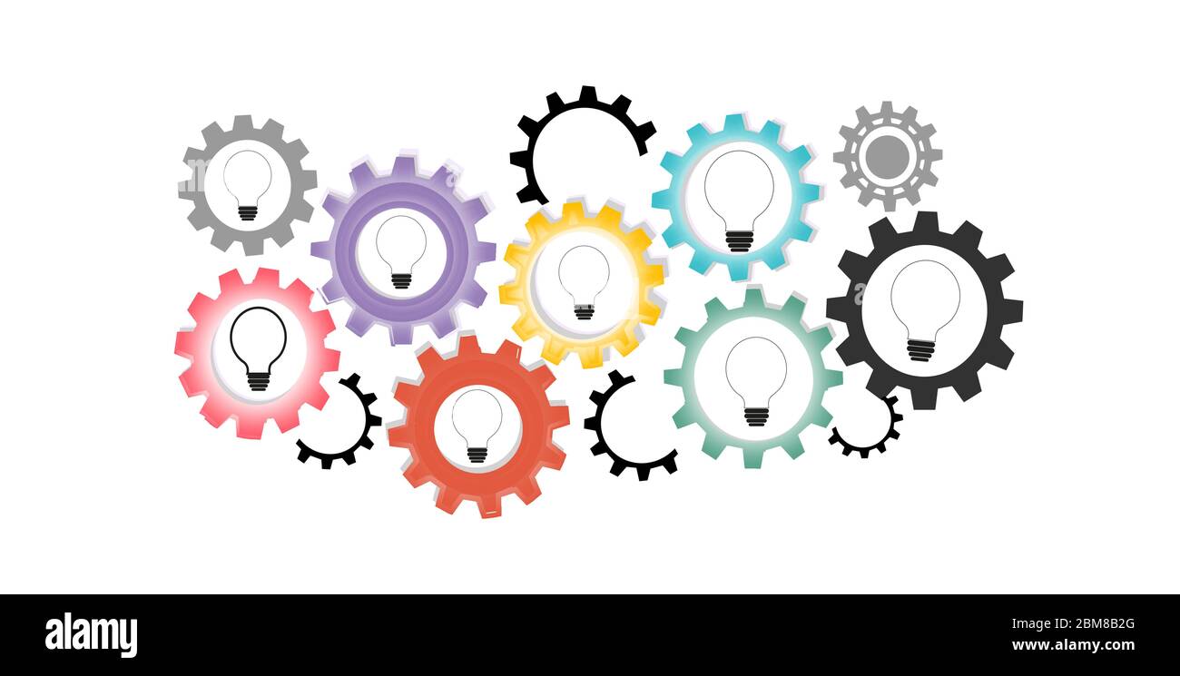Light bulb with colorful gears and cogs vector background Stock Vector Image & Art - Alamy