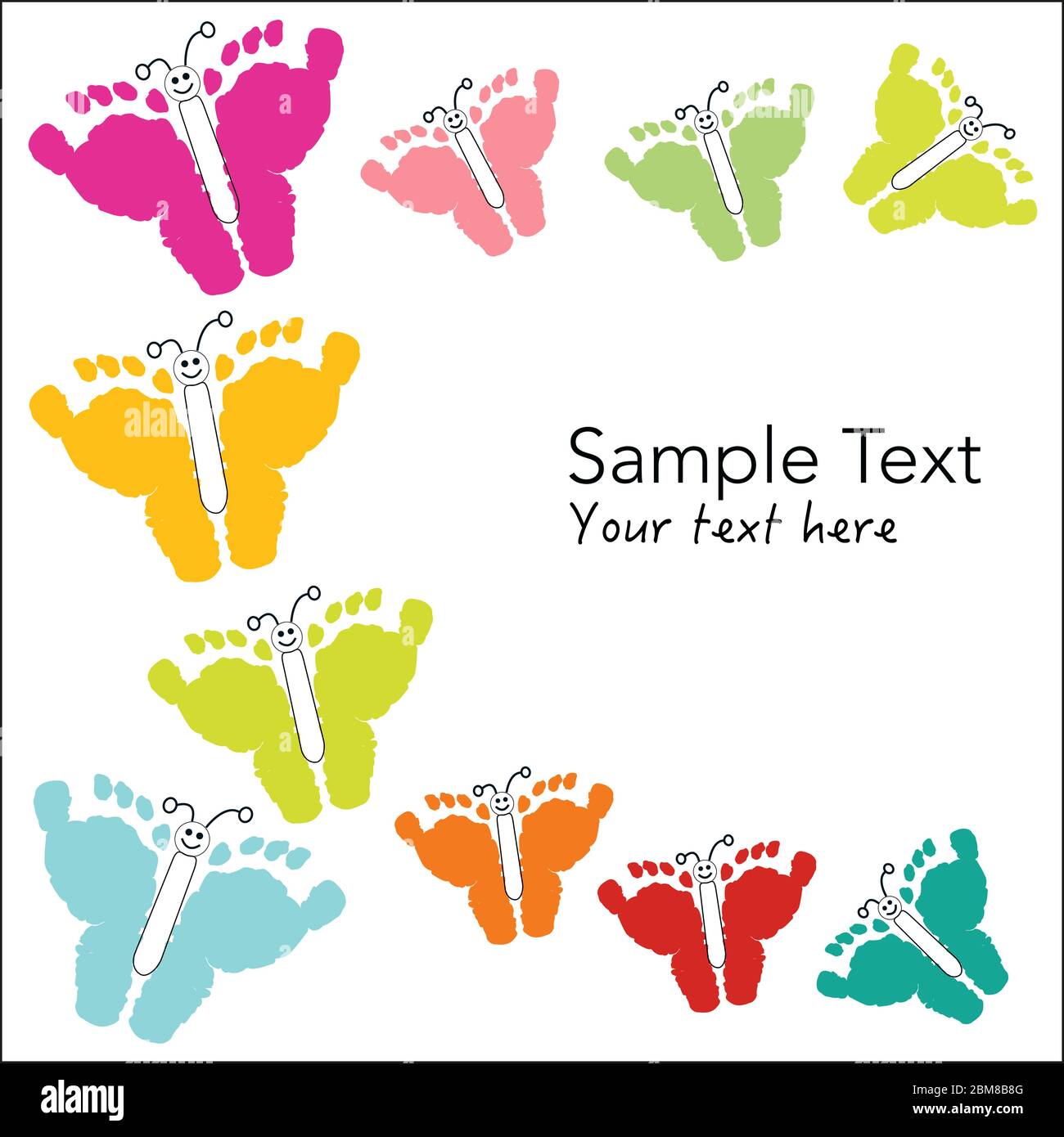 Colorful baby footprints and butterfly greeting card Stock Vector Image ...