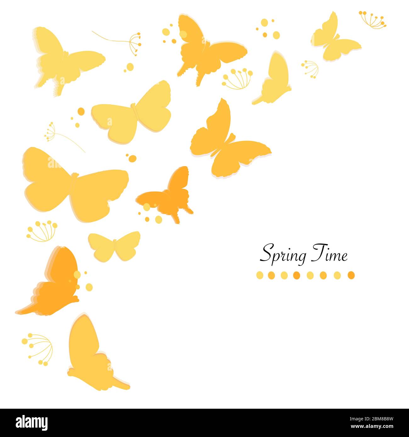 Yellow butterflies design and abstract flowers spring time greeting ...