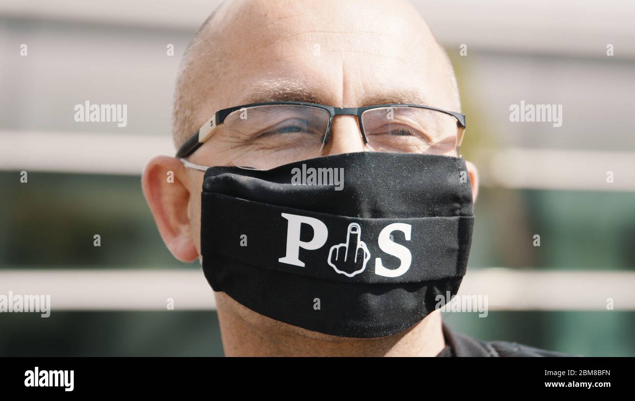 Warsaw, Poland 05.07.2020 - Protest of the Entrepreneurs. Portrait shot ...