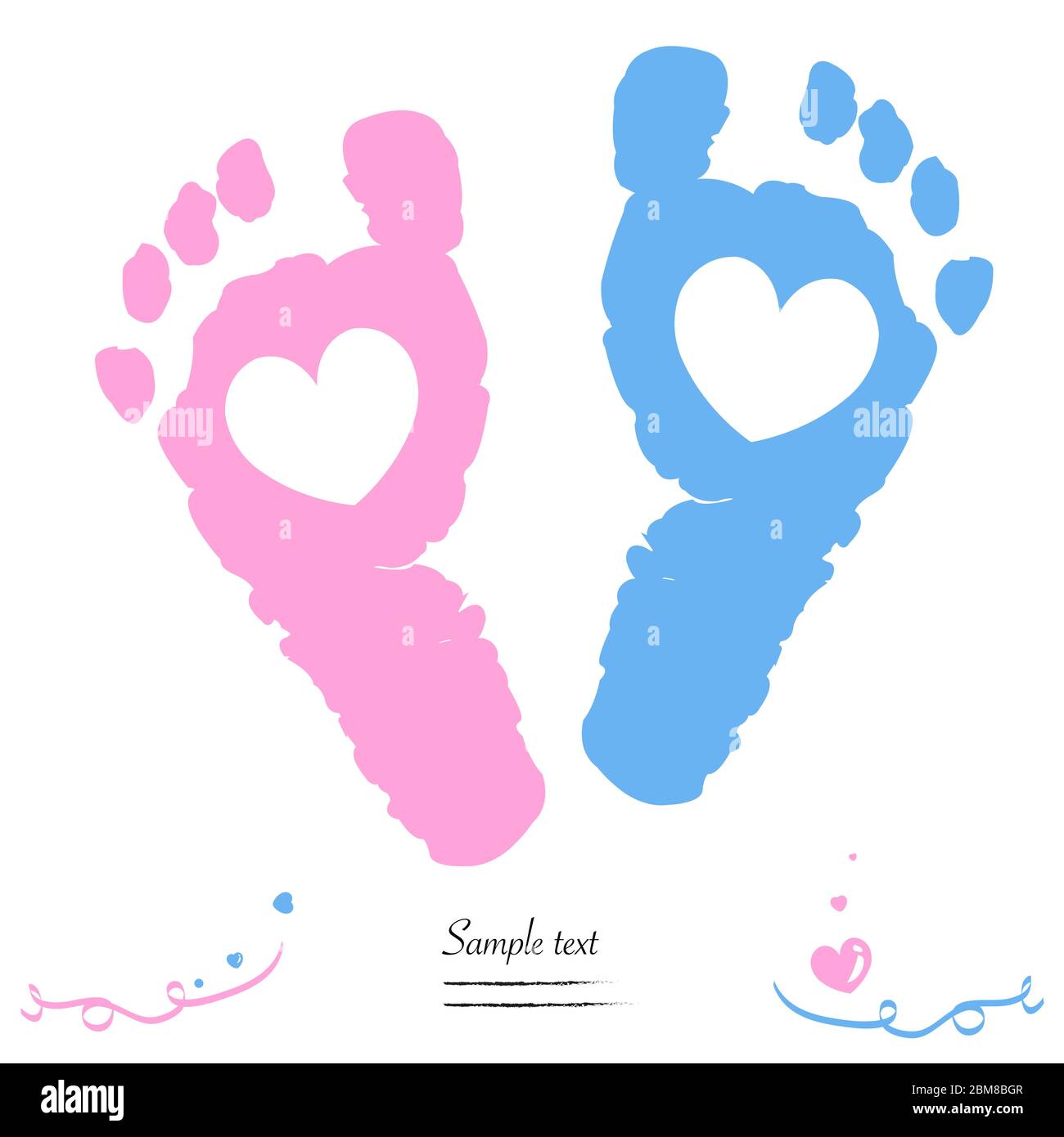 Twin baby girl and boy feet prints arrival greeting card vector Stock ...
