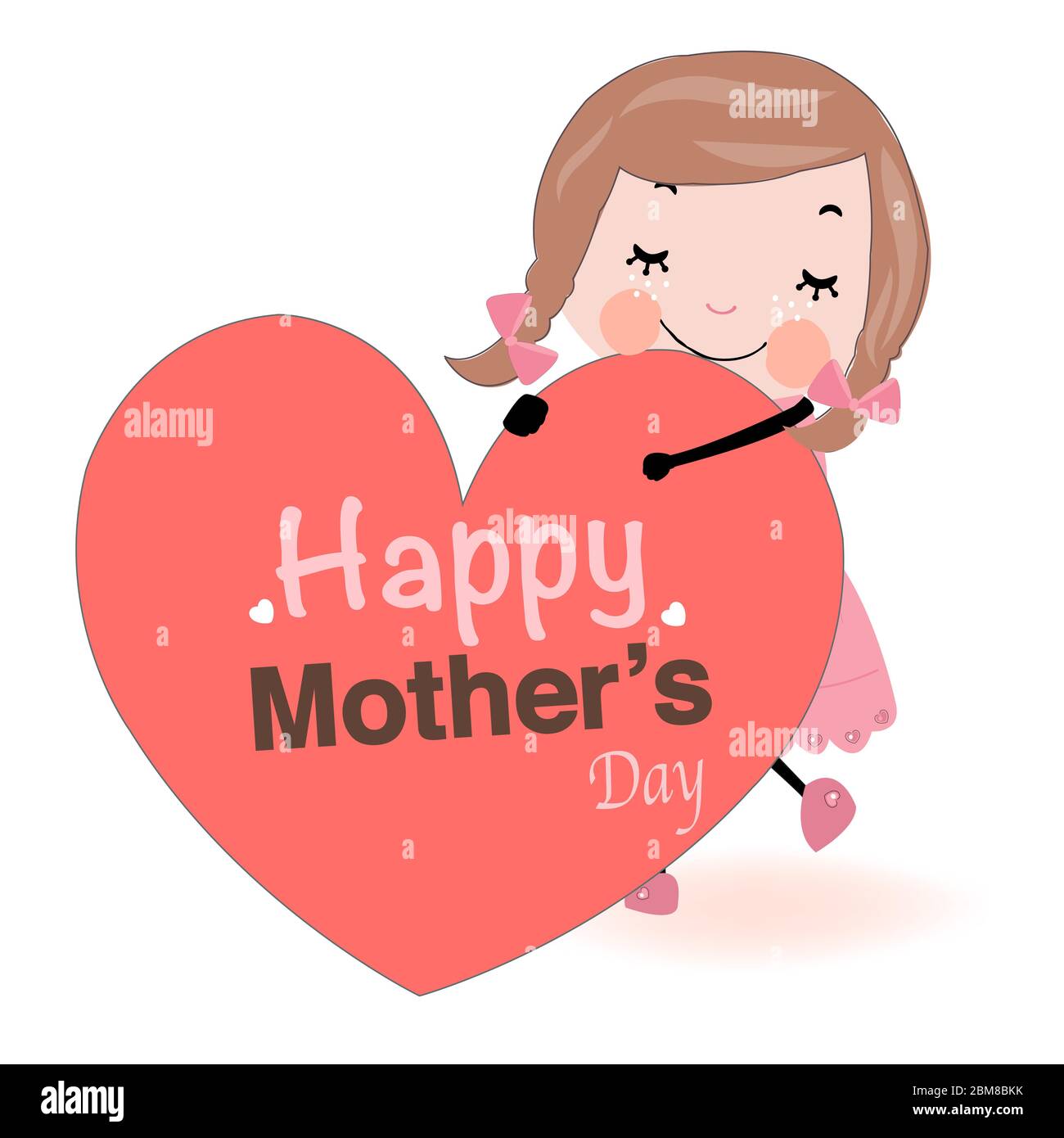 Mother's day card cute girl holding heart vector Stock Vector Image ...