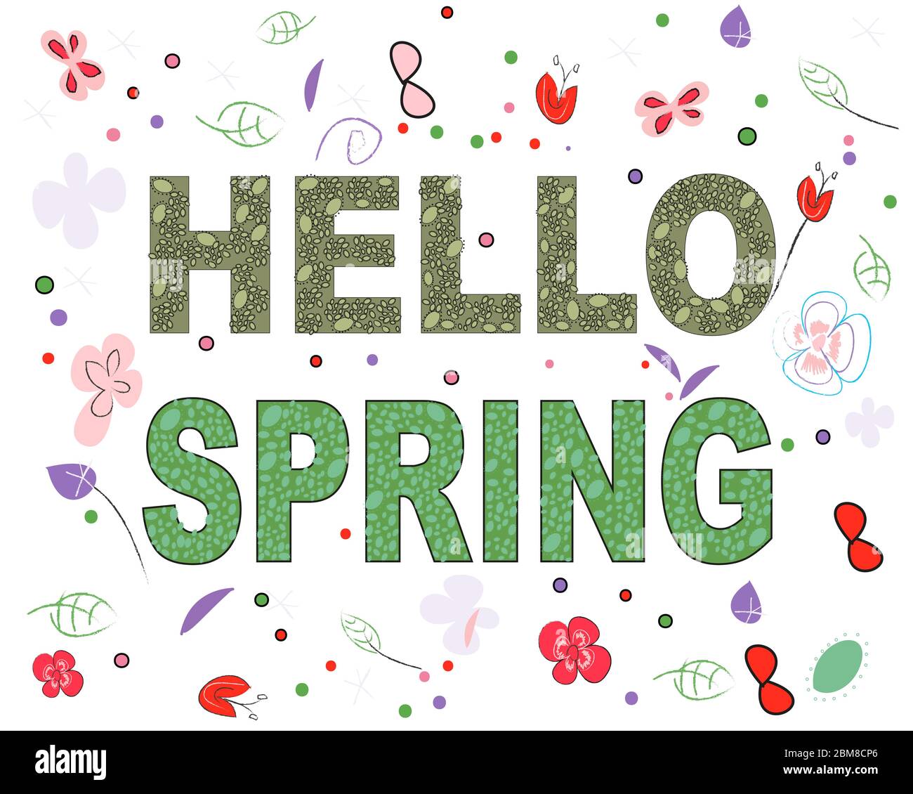 Hello spring floral greeting card with decorative flowers vector Stock ...