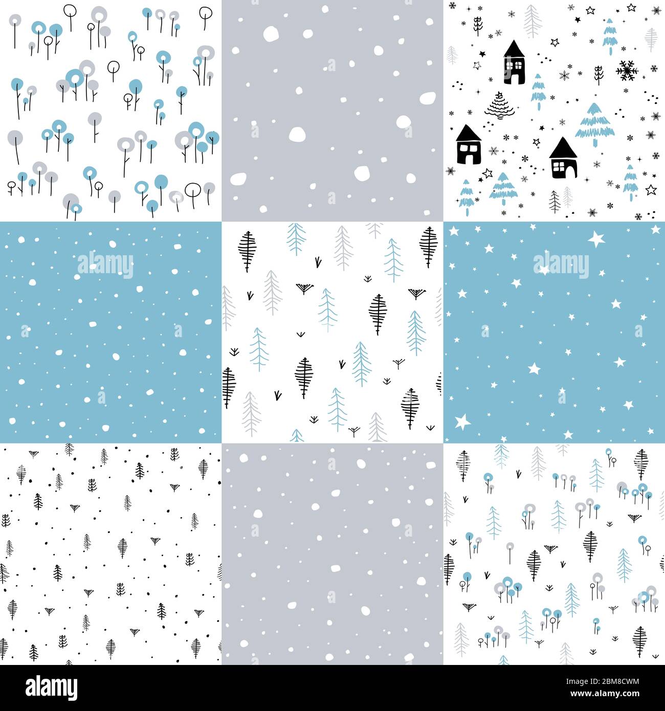 Hand drawn winter pattern set and vector illustration Stock Vector ...