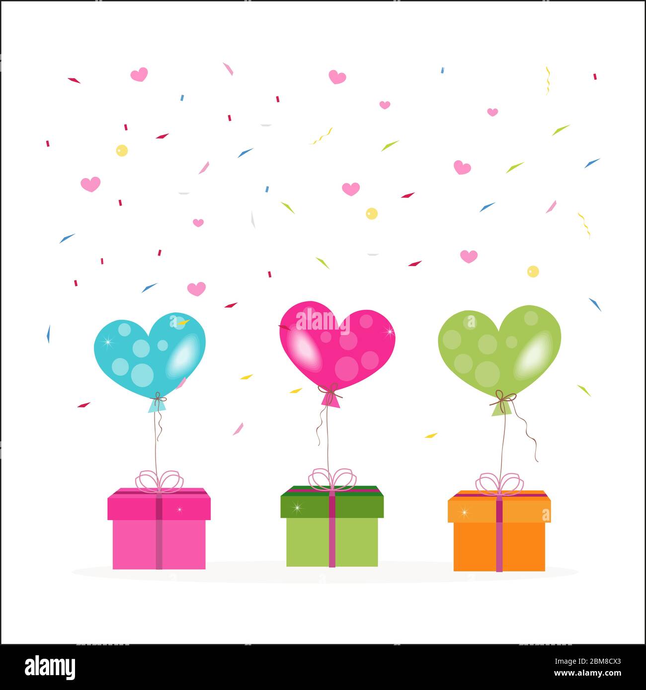 Colorful gift box and heart balloons with confetti vector Stock Vector Image & Art - Alamy