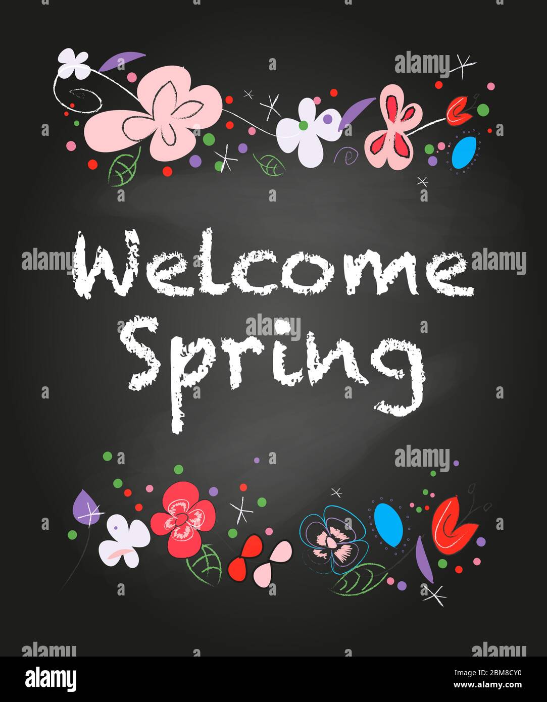 Welcome spring chalkboard style greeting card with flowers vector Stock ...