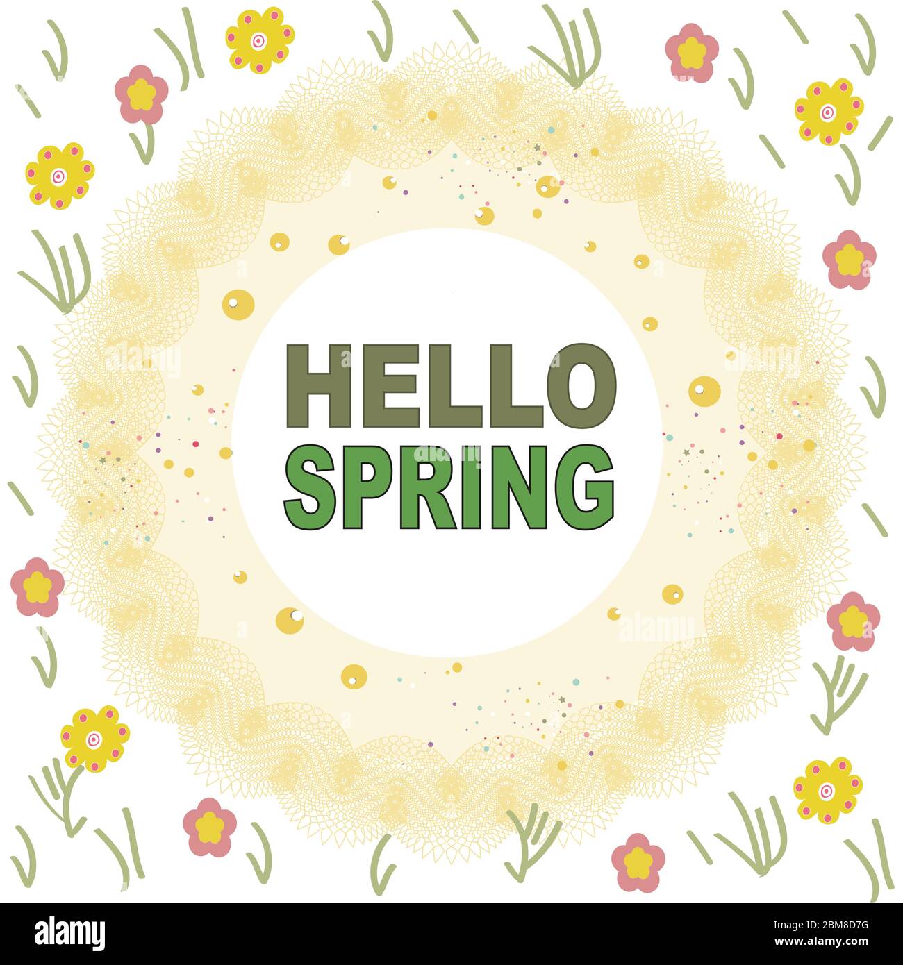Elegant yellow frame with spring flowers welcome spring card vector ...